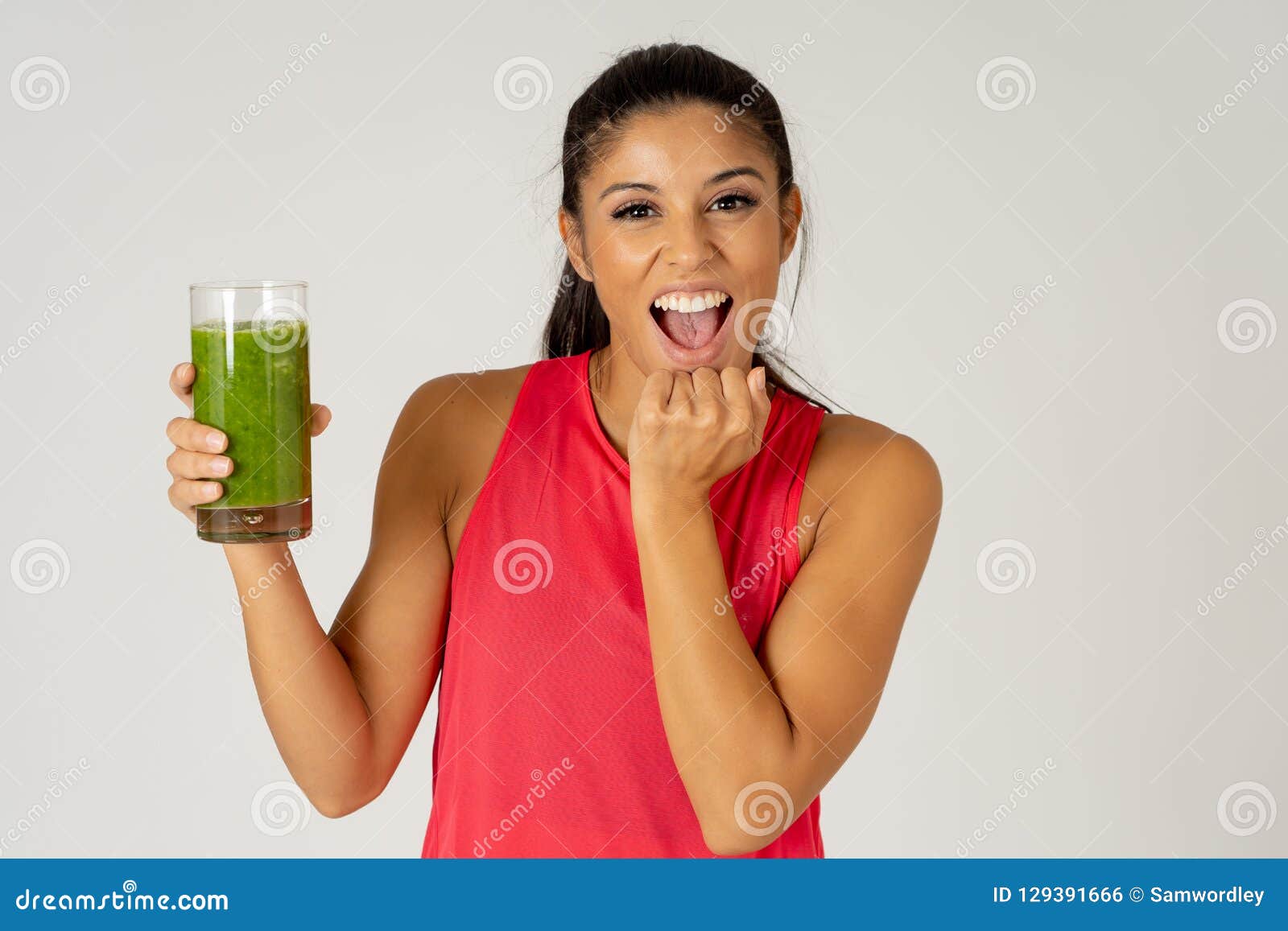Happy Beautiful Fit Sport Woman Smiling And Drinking Healthy Fresh