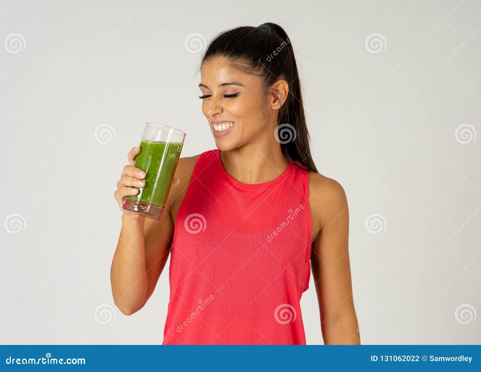 Happy Beautiful Fit Sport Woman Smiling And Drinking Healthy Fresh