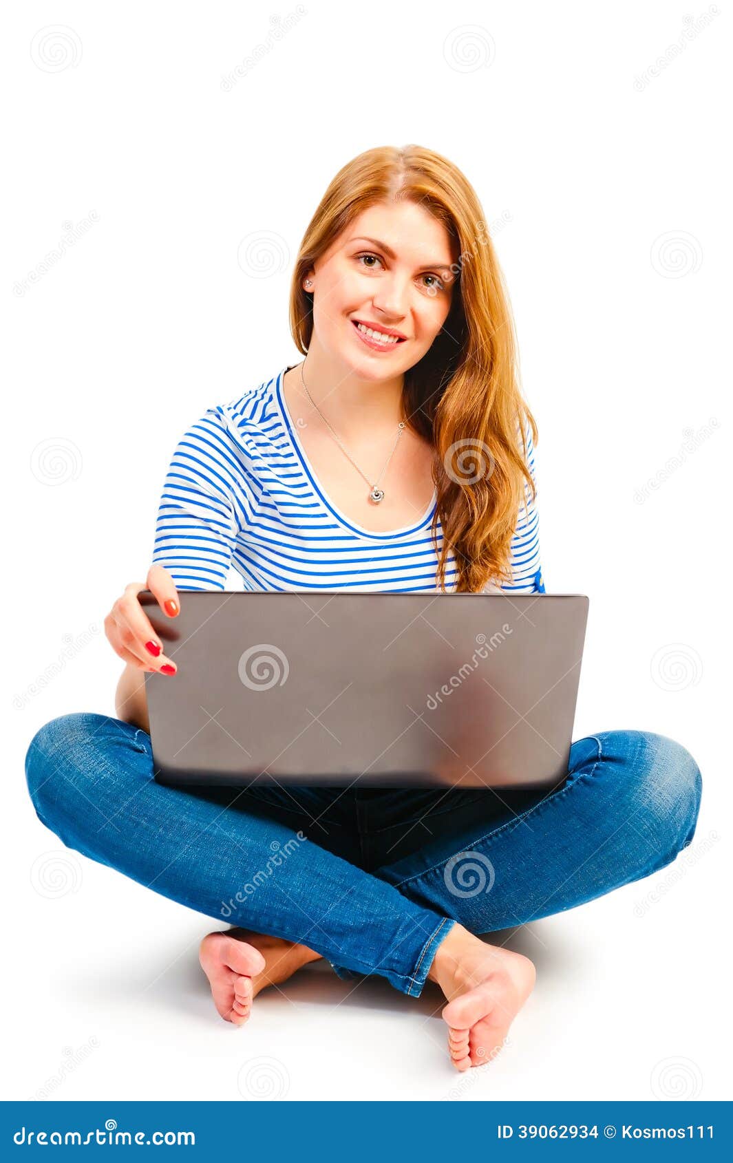 Happy Beautiful Girl with Laptop Stock Photo - Image of learning, email ...