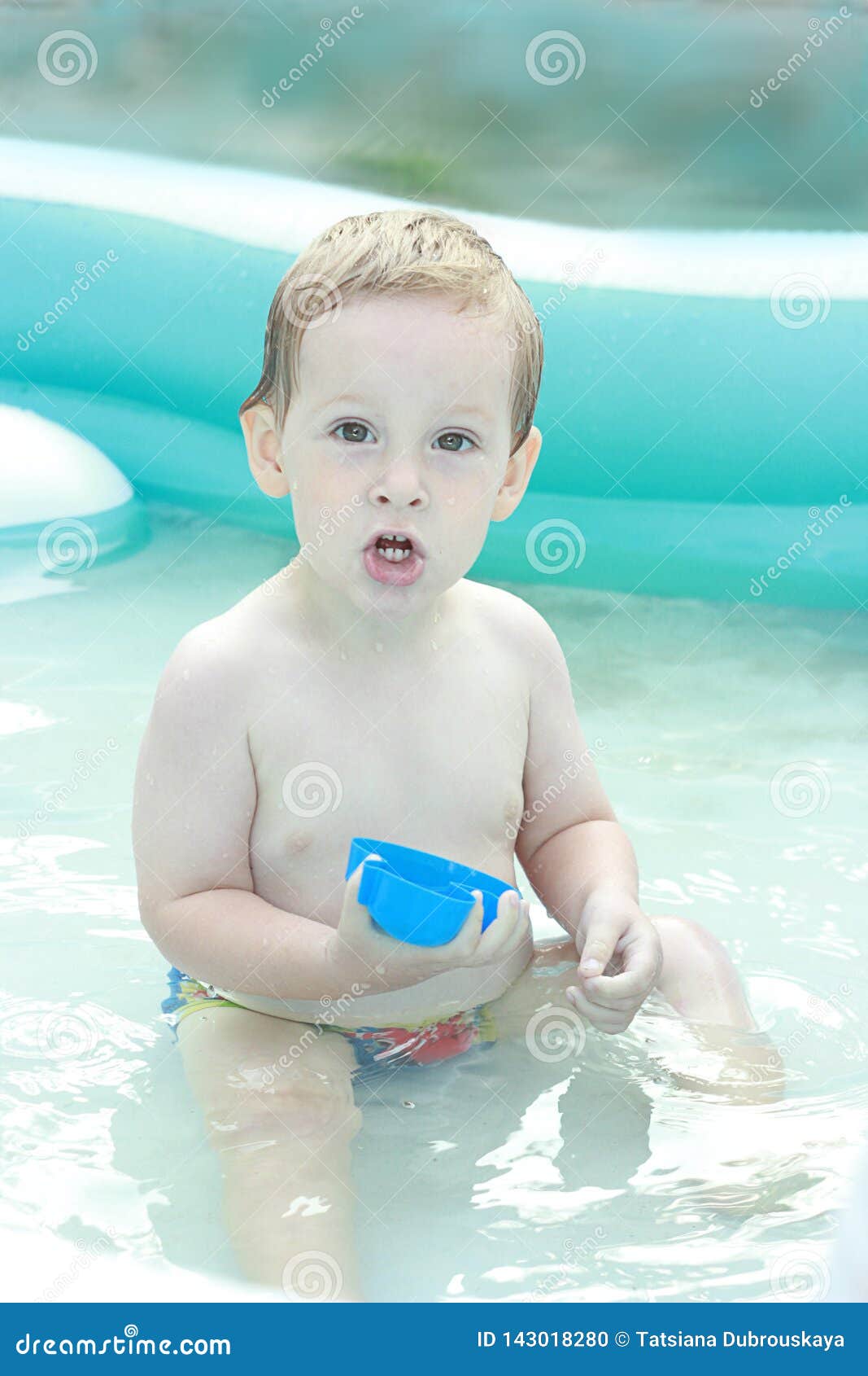 Happy Beautiful Little Boy Bathes in Pool Stock Photo - Image of girl ...