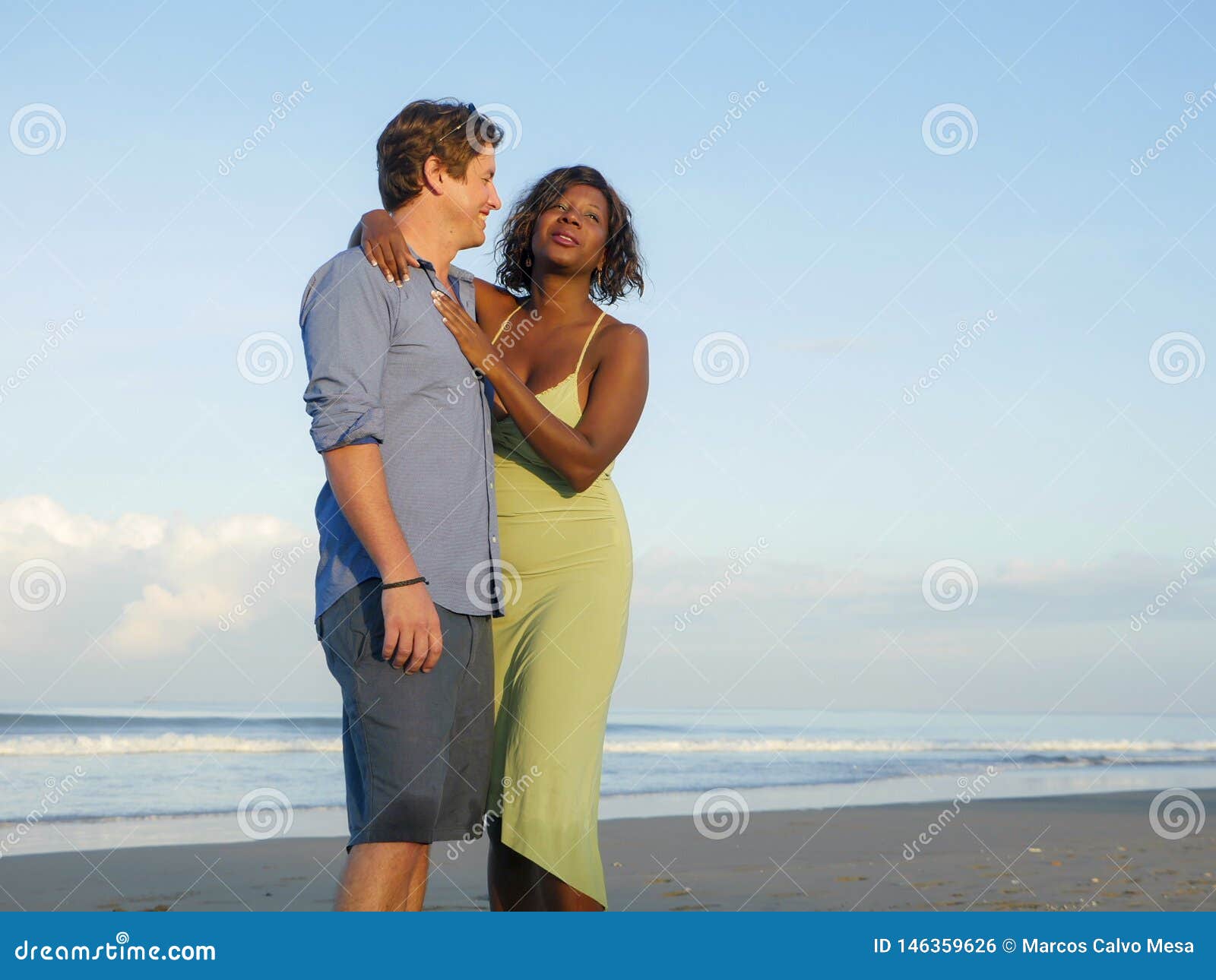 Happy And Beautiful Mixed Ethnicity Couple With Beautiful Afro American
