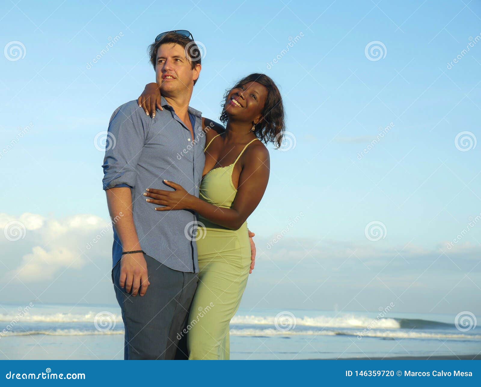 Happy And Beautiful Mixed Ethnicity Couple With Beautiful Afro American