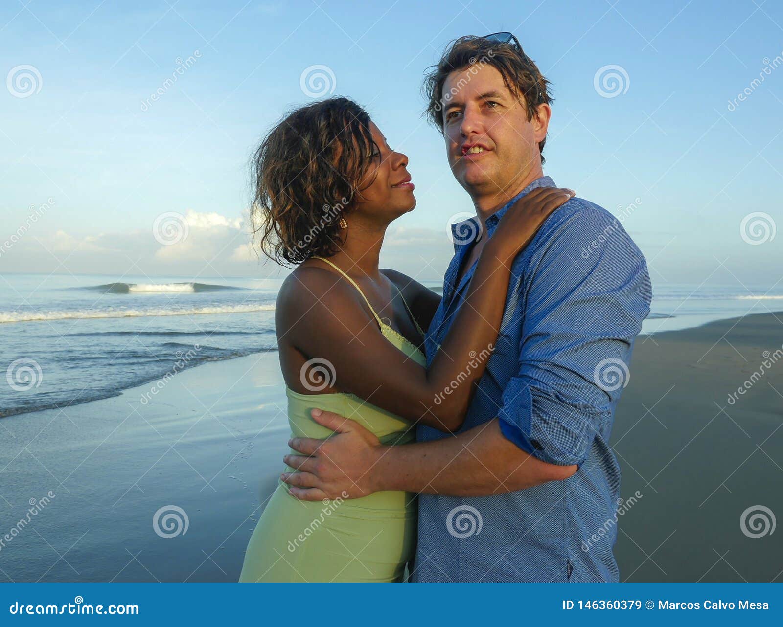 Happy And Beautiful Mixed Ethnicity Couple With Beautiful Afro American