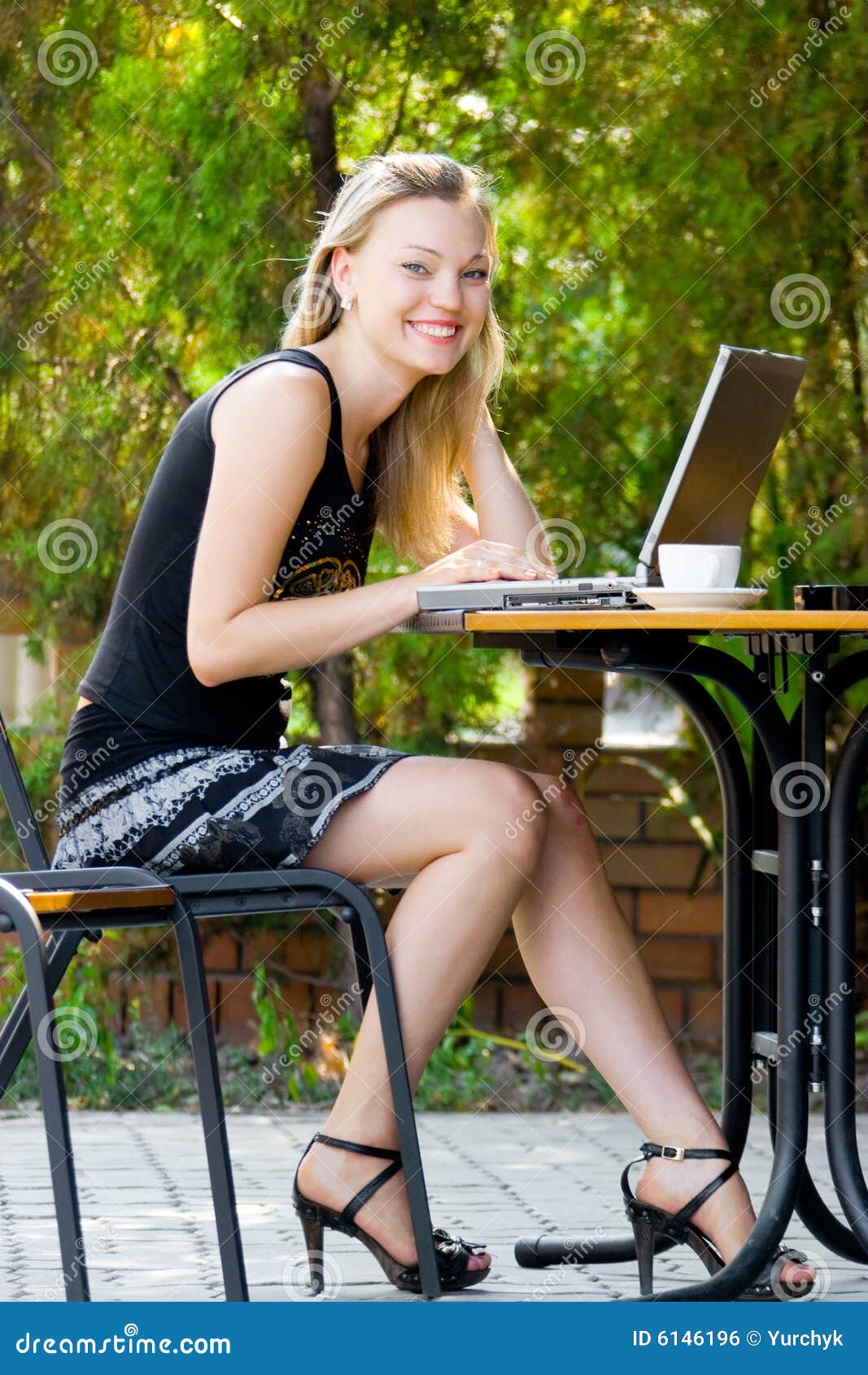 Happy Beautiful Mode in Cafe with Laptop Stock Photo - Image of break ...