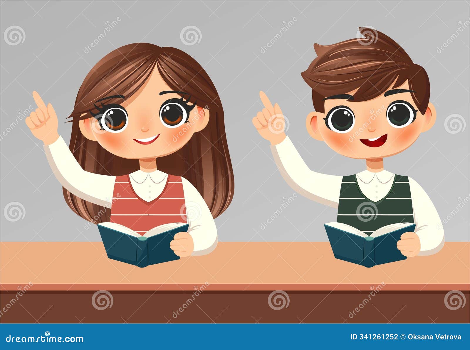 Happy Beautiful School Kids Raising Hands in Class, Illustration of ...
