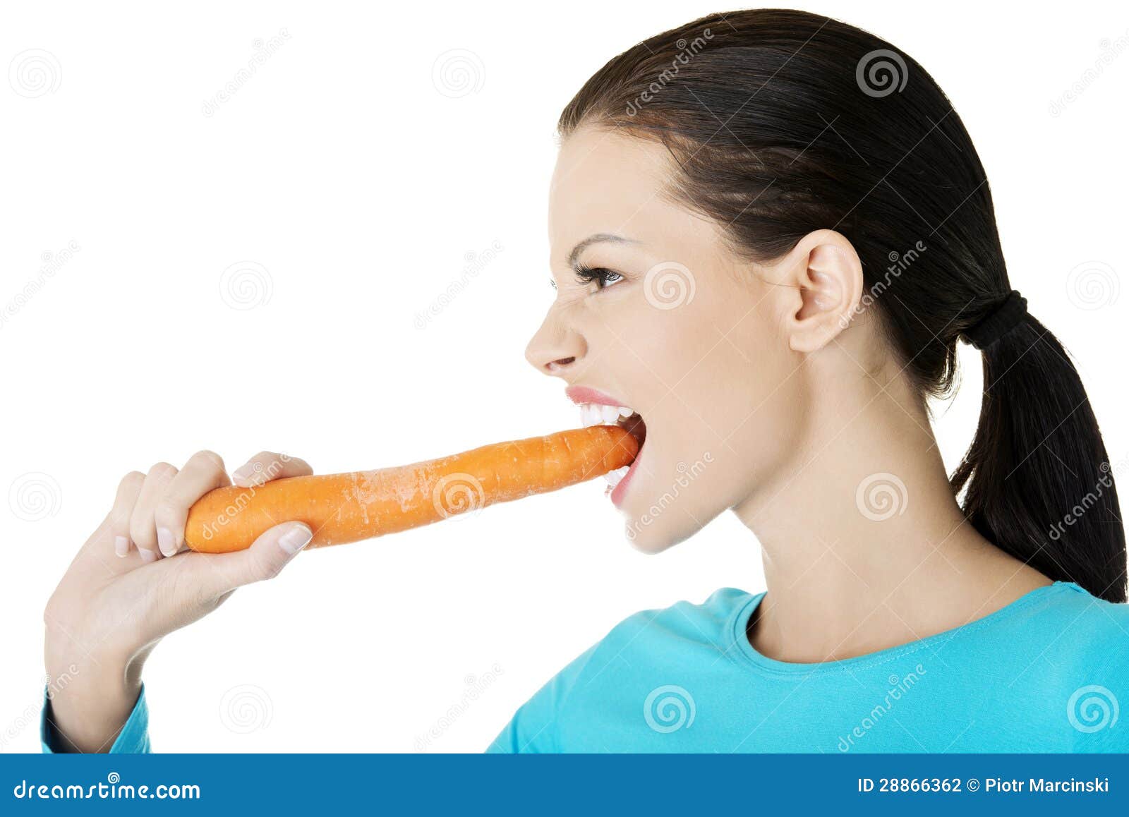 Happy Beautiful Woman with Carrot Stock Photo - Image of casual ...