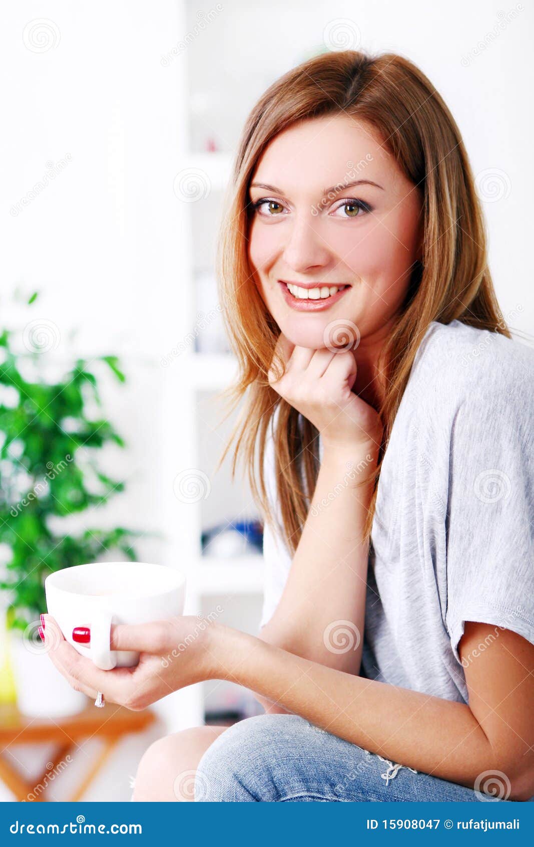 Happy Beautiful Woman Relaxing and Smiling Stock Image - Image of ...