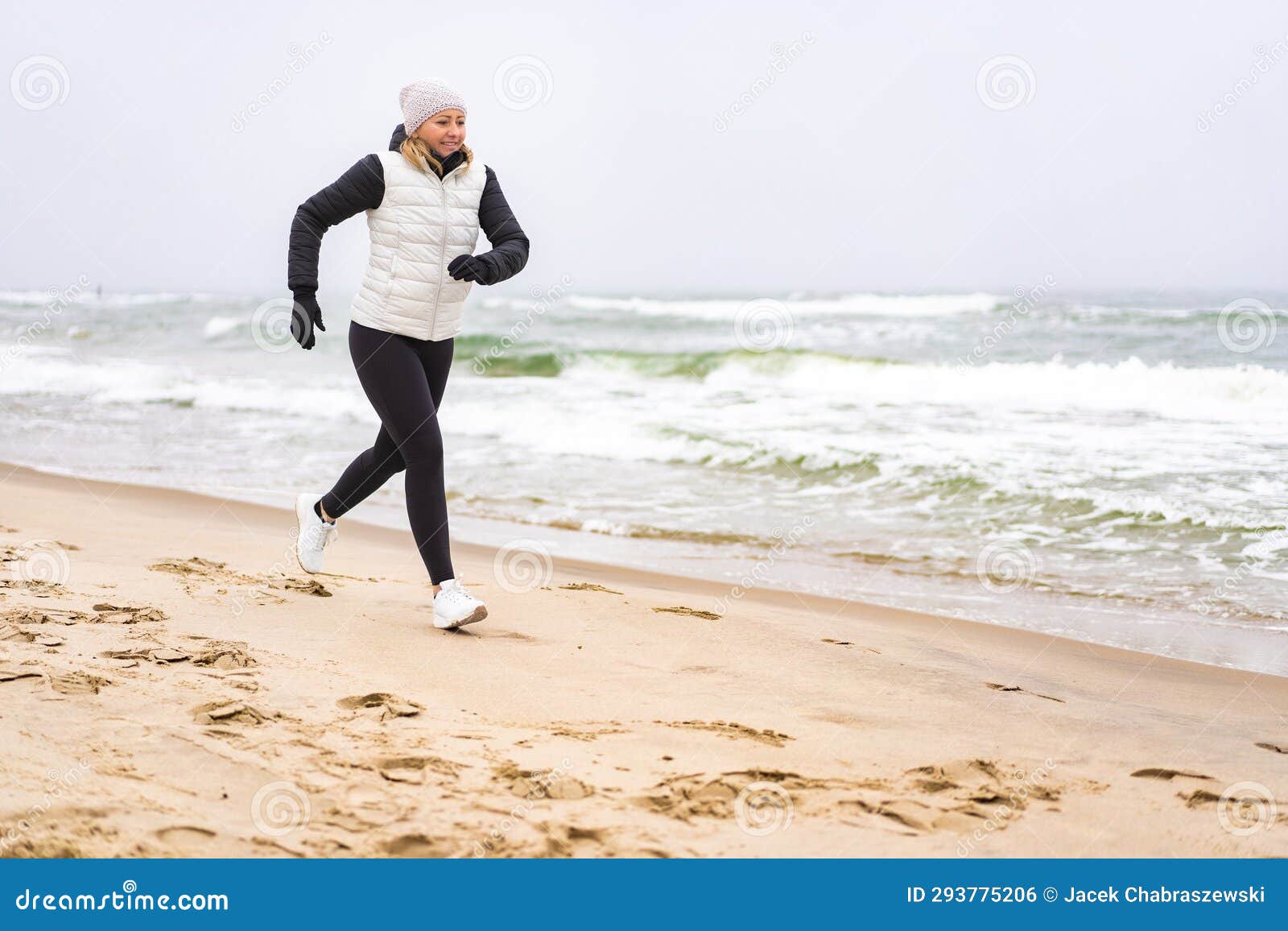 Beautiful Woman Running on Beach Stock Photo - Image of beautiful ...