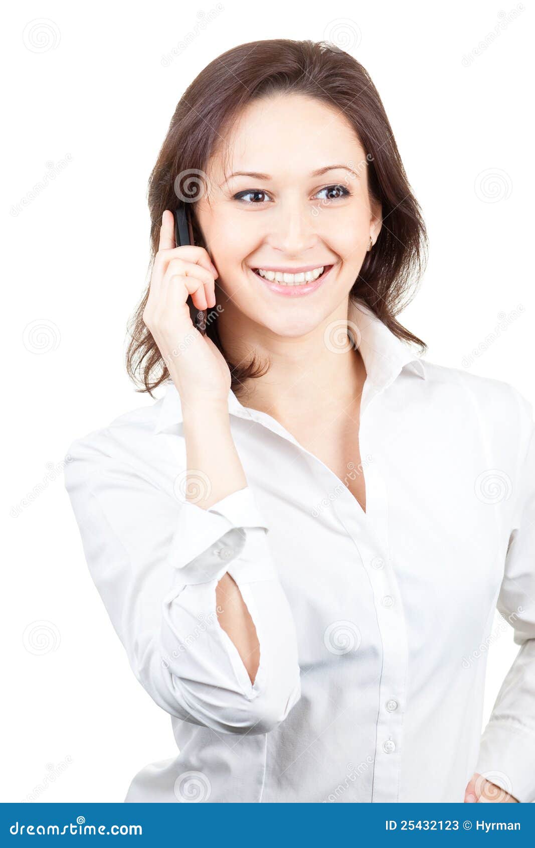 Happy Beautiful Woman in a White Shirt Stock Image - Image of hair ...