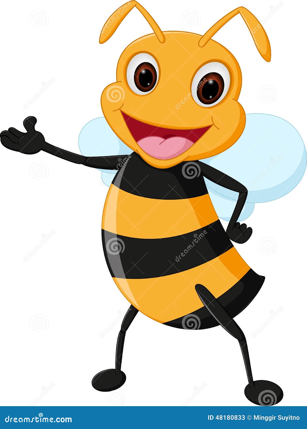Happy Bee Cartoon Presenting Stock Vector - Illustration of antennae ...