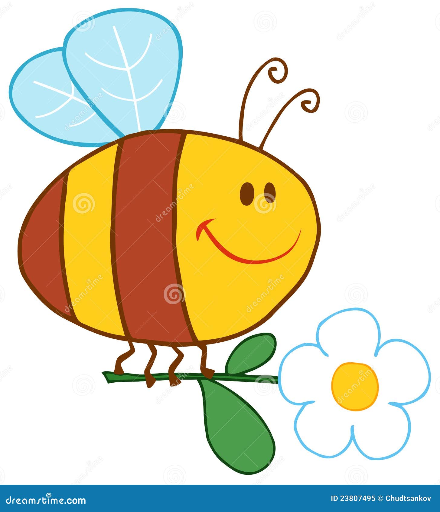Happy Bee Flying with Flower Stock Vector - Illustration of ...