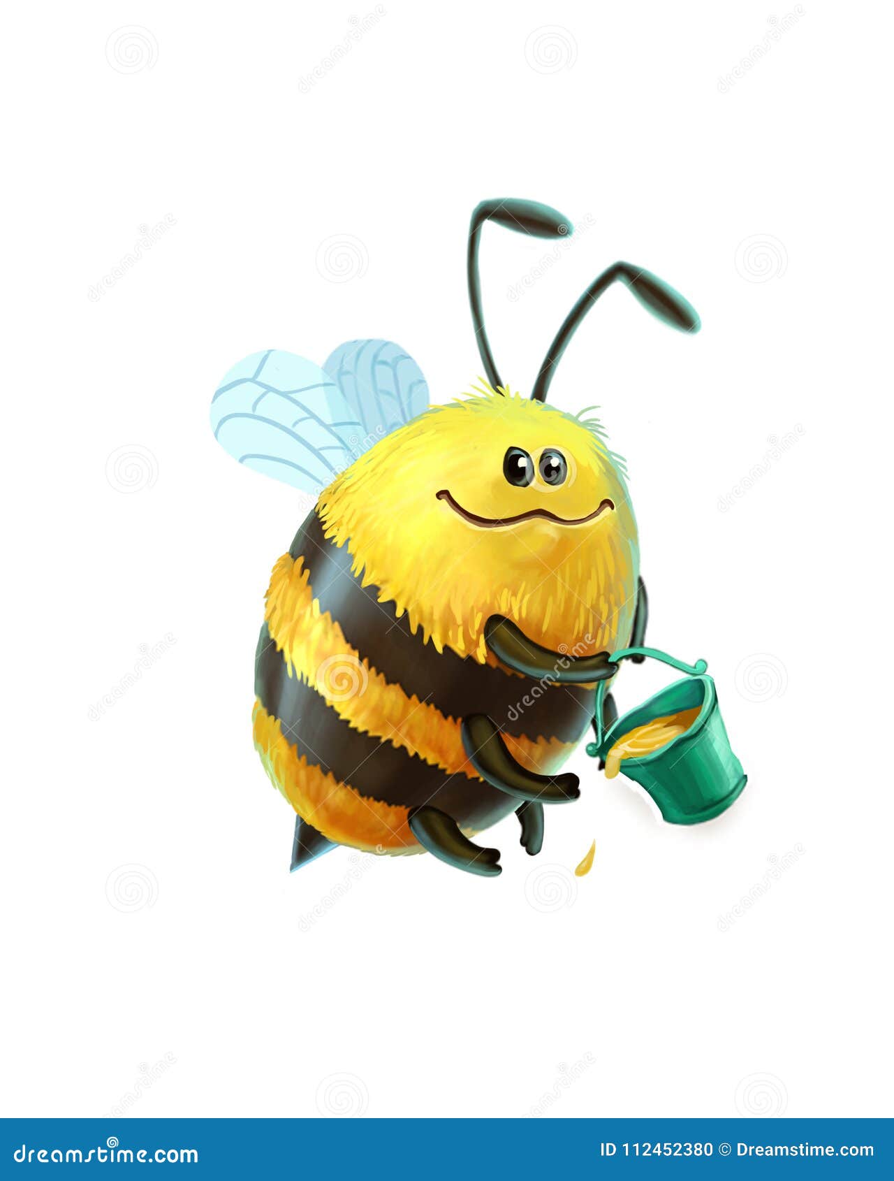 Happy bee and honey stock illustration. Illustration of artwork - 112452380