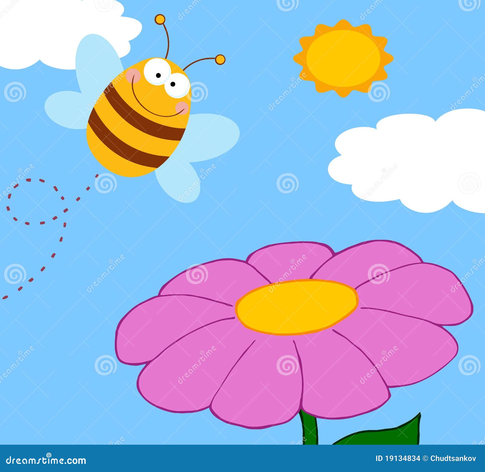 Bees Pollinate Flowers Animation Clipart