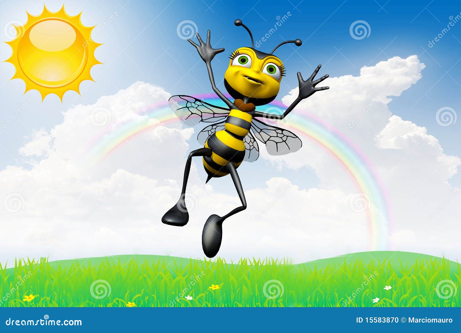 Happy bee sunny day stock illustration. Illustration of savage - 15583870