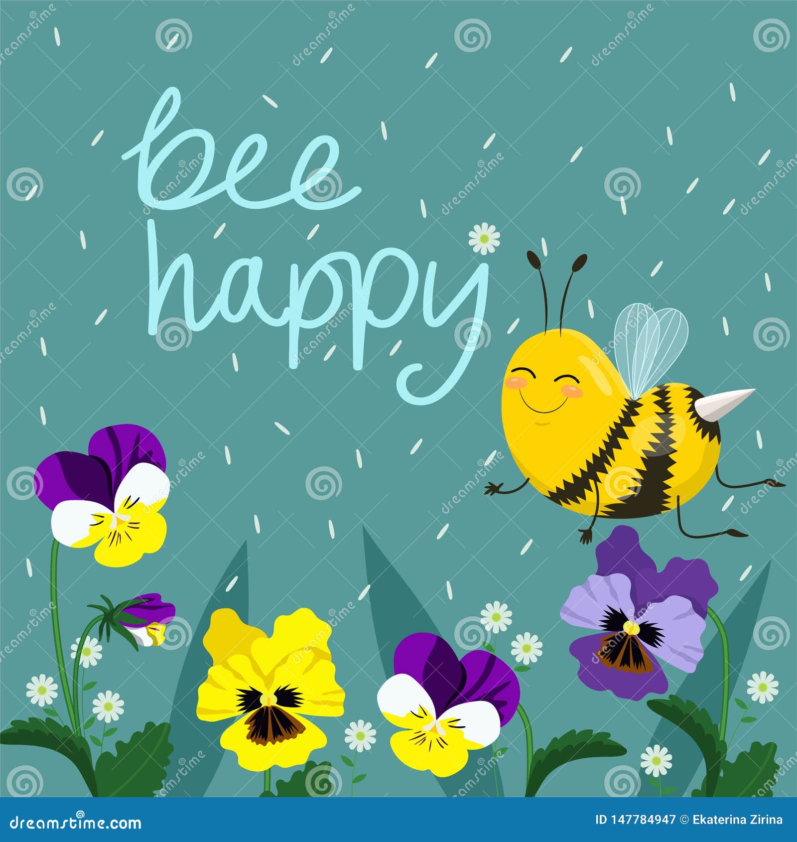 Happy Bee Vector Illustration. Hand Lettered Text with Bees. Vector ...
