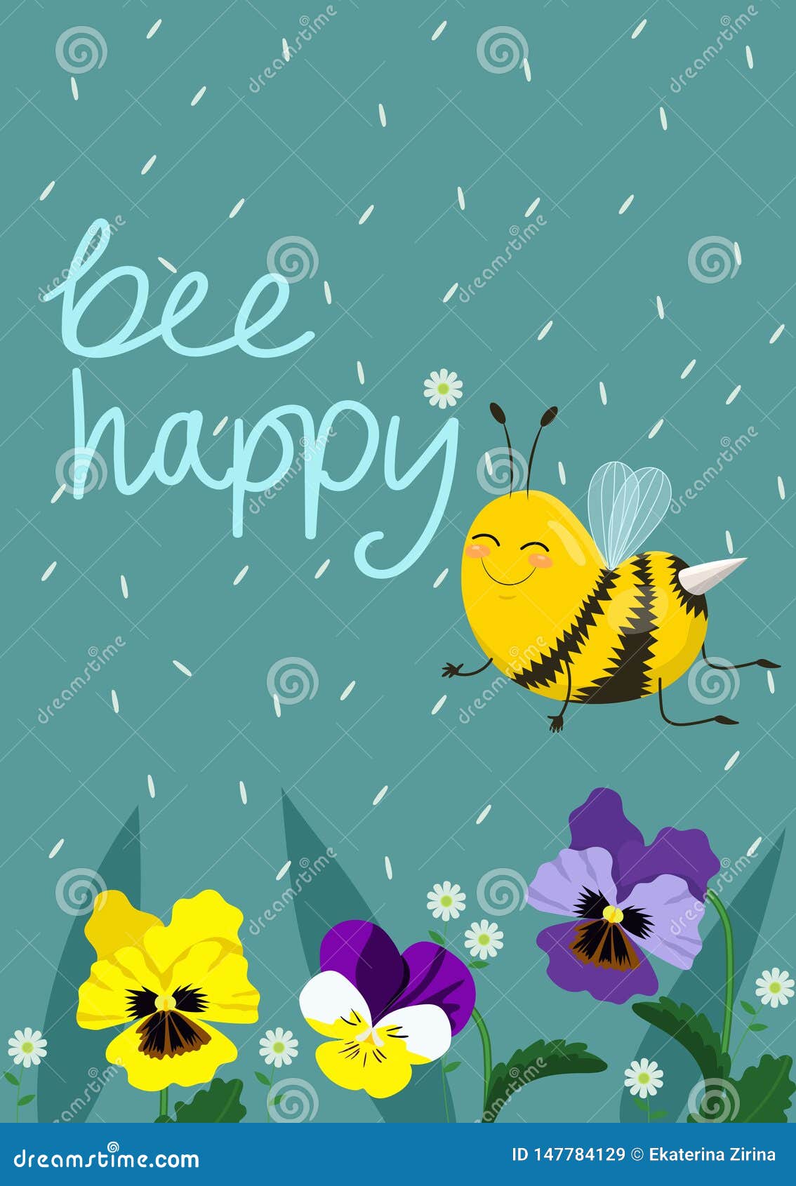 Happy Bee Vector Illustration. Hand Lettered Text with Bees Stock ...