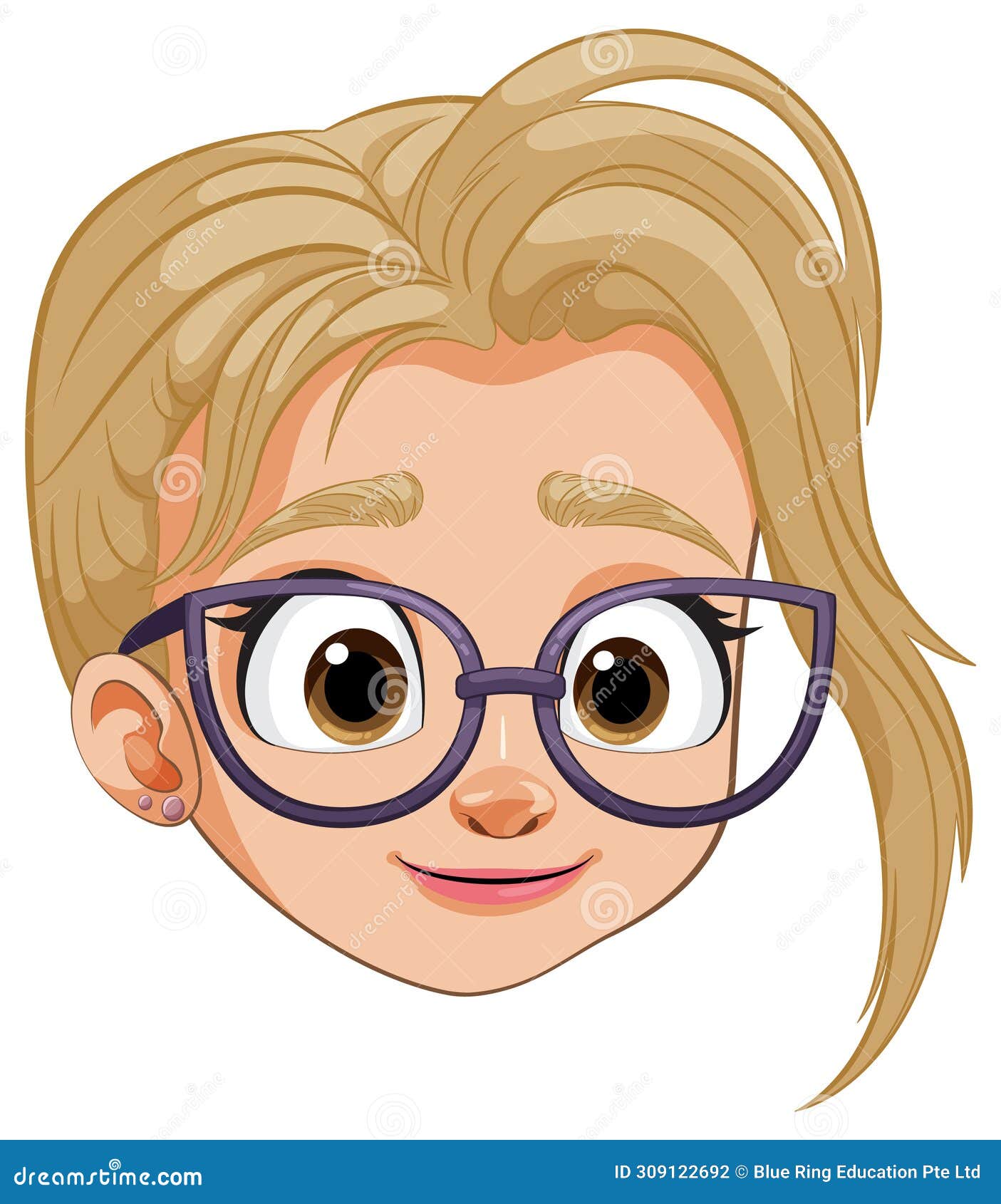 A Happy, Bespectacled Girl Face Stock Illustration - Illustration of ...