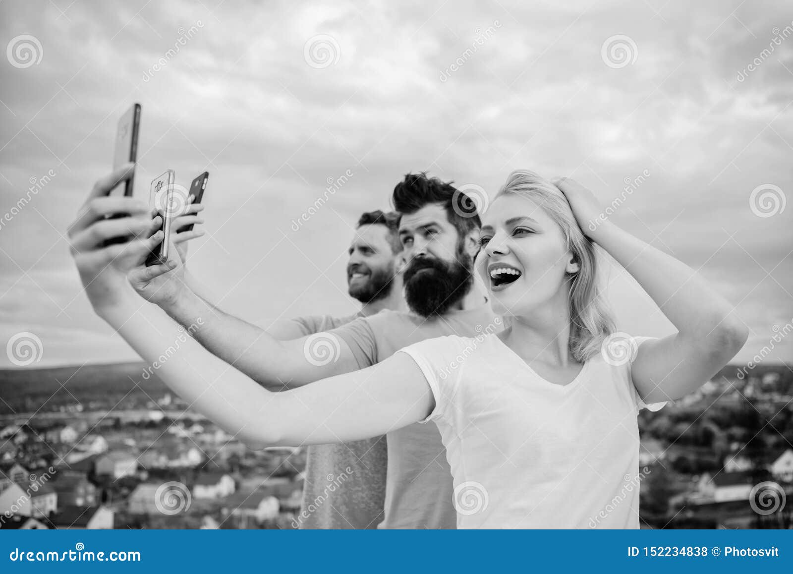 Happy Best Friends Taking Selfie with Camera. Friends on Phone. Stock ...