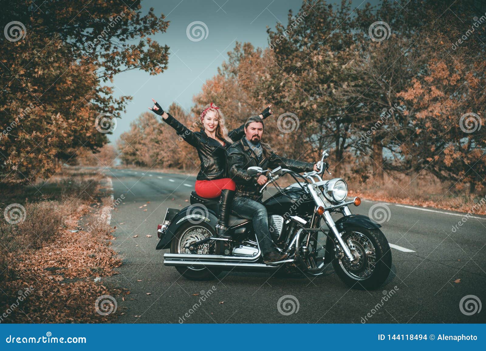 Happy Bikers Posing with Motorcycle. Stock Photo - Image of rider ...