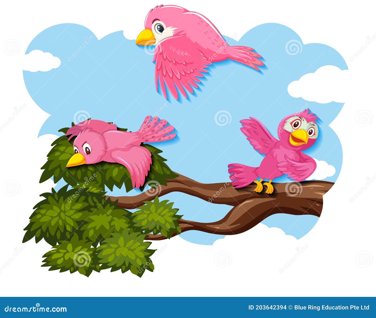 Happy Bird Flying in Nature Stock Vector - Illustration of tree ...