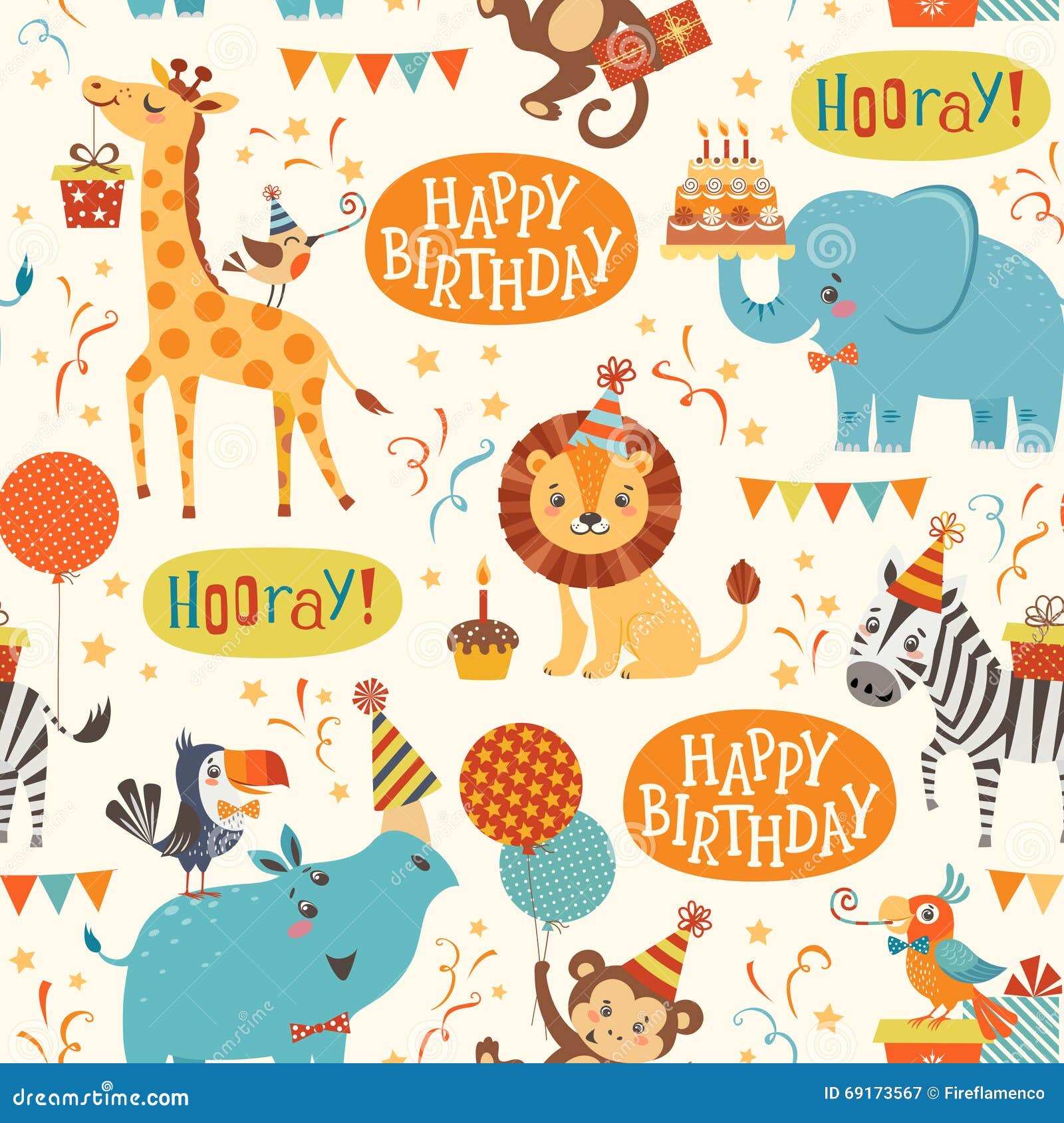 Happy Birthday Animals Pattern Stock Vector - Illustration of childhood ...