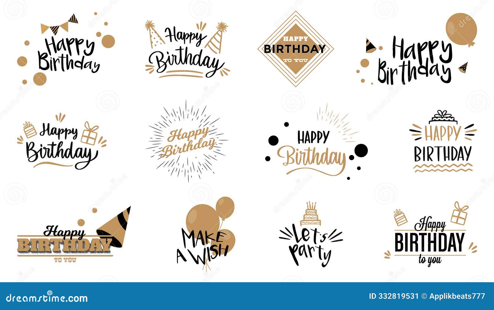 Happy Birthday Badge Emblems Collection. Set of Happy Birthday Text ...