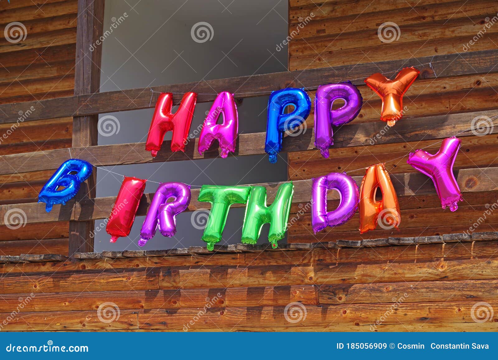 Happy Birthday Balloons Hang on a Rope Stock Image - Image of colorful ...