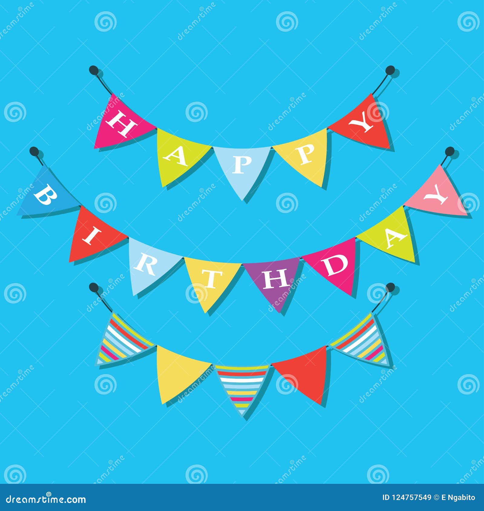 Happy Birthday Buntings Garlands Vector Illustration Stock Vector