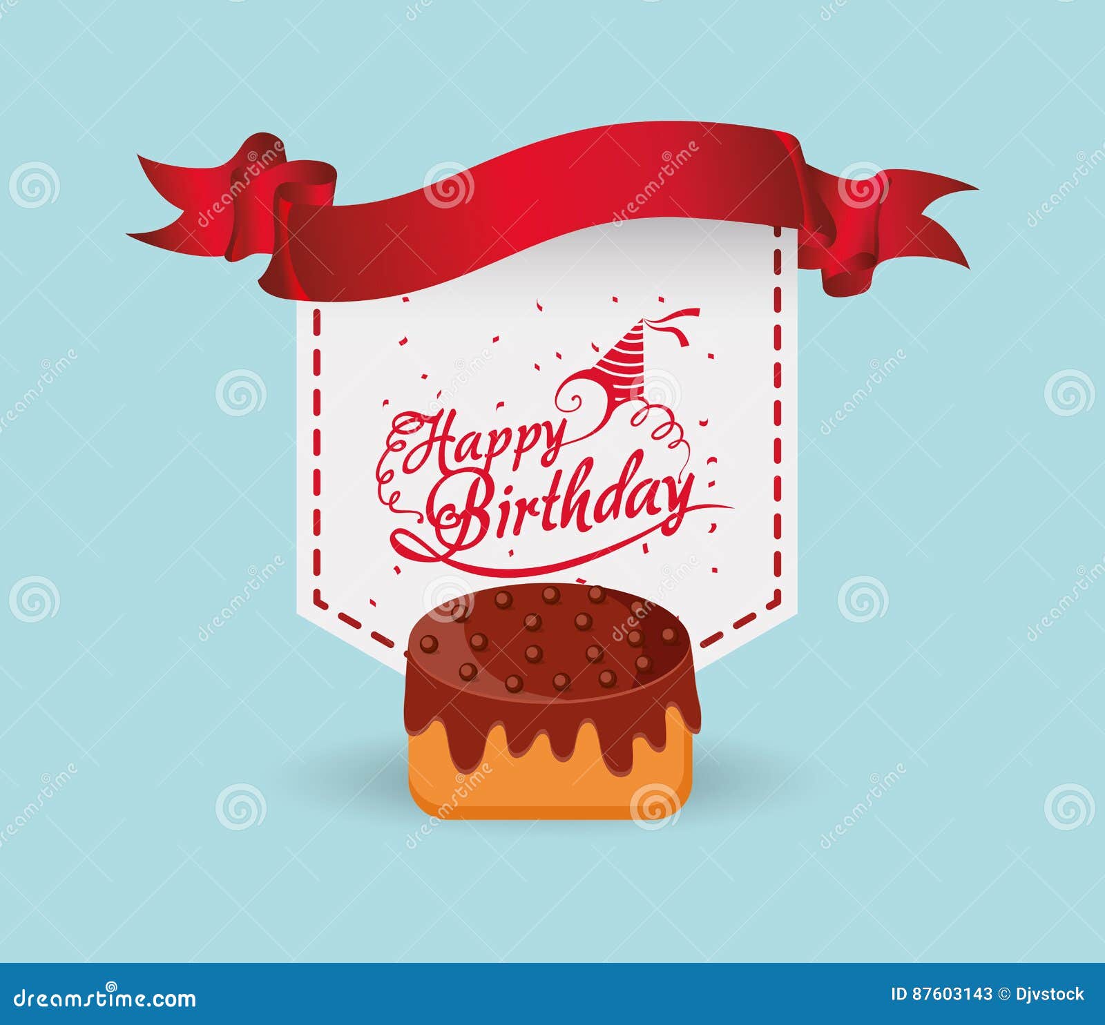 Happy Birthday Cake Ribbon Label Stock Illustration - Illustration of ...