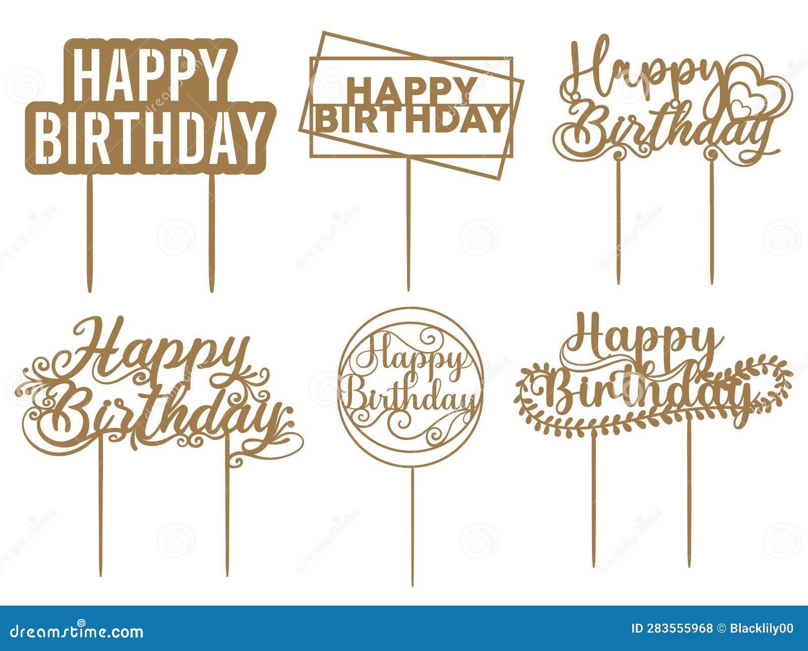 Happy Birthday Cake Topper Designs Stock Vector - Illustration of ...
