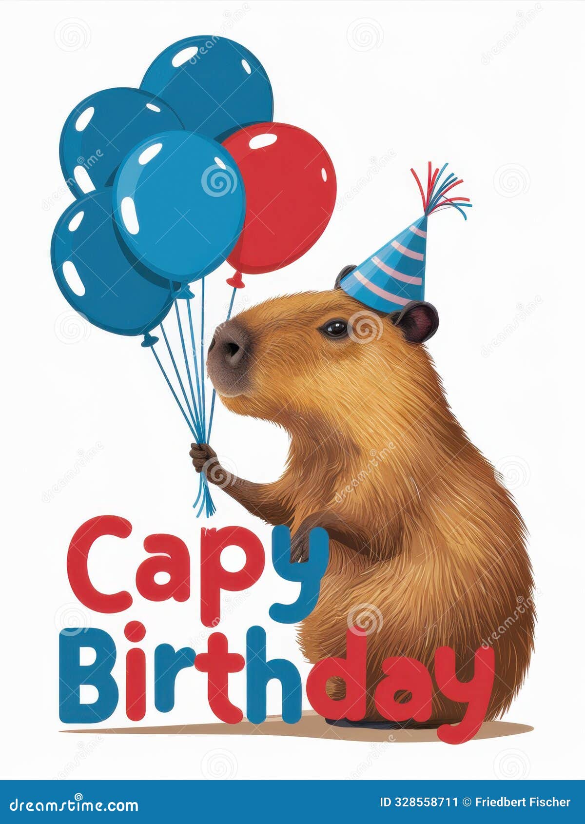 Happy Birthday Capybara with Balloons and Party Hat Stock Image - Image ...