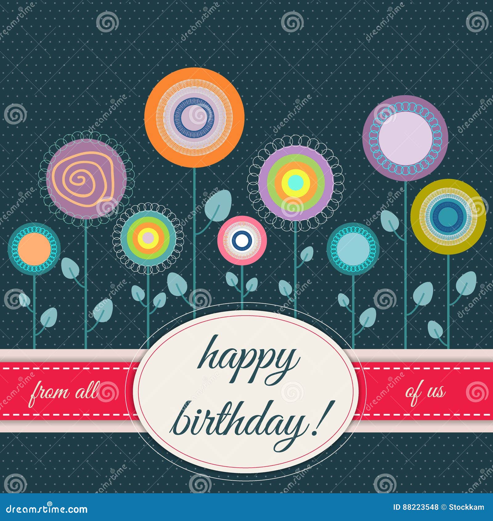 Happy Birthday Card with Abstract Flowers Stock Vector - Illustration ...