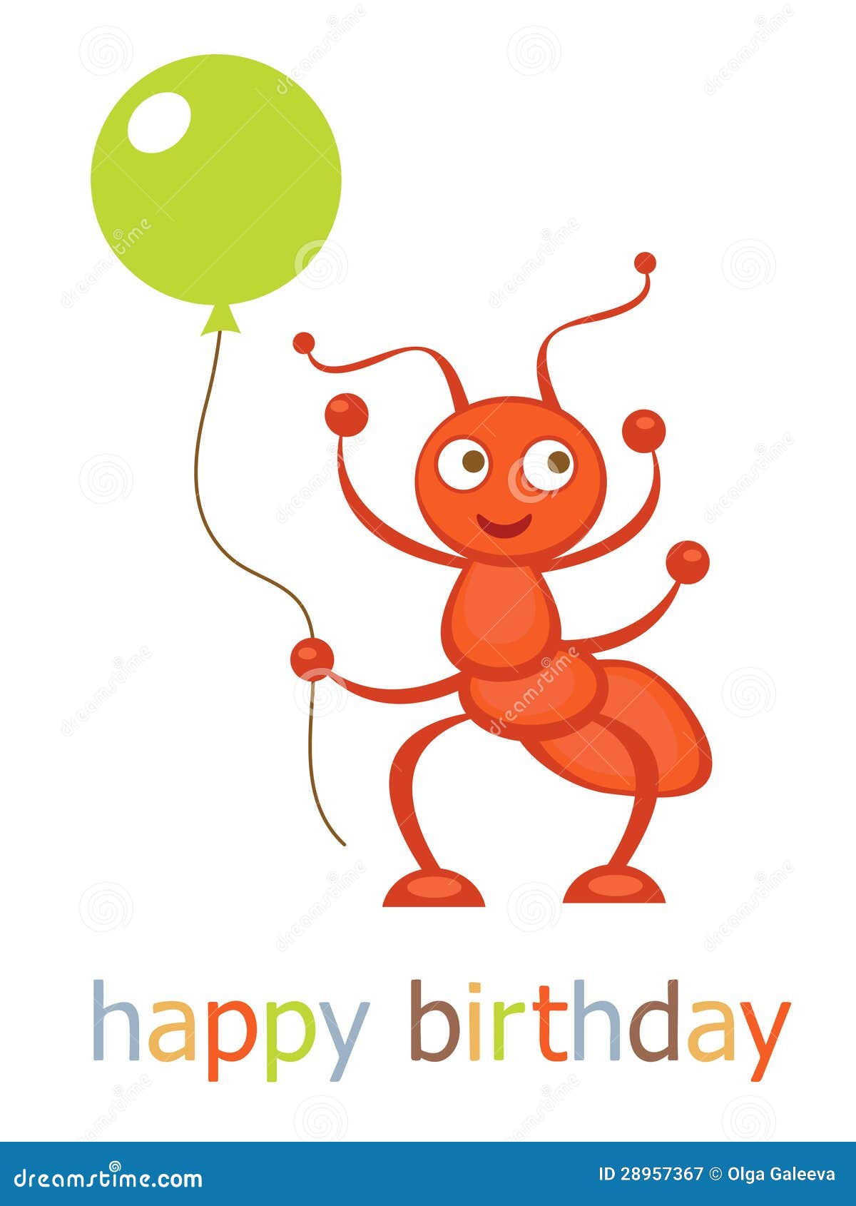 Happy Birthday Card with Ant Stock Vector - Illustration of insect ...