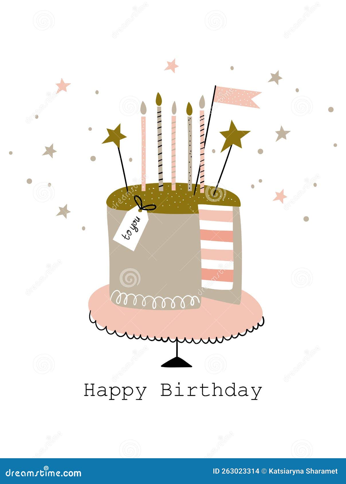 Happy Birthday Card with Birthday Cake. Vector Stock Vector ...