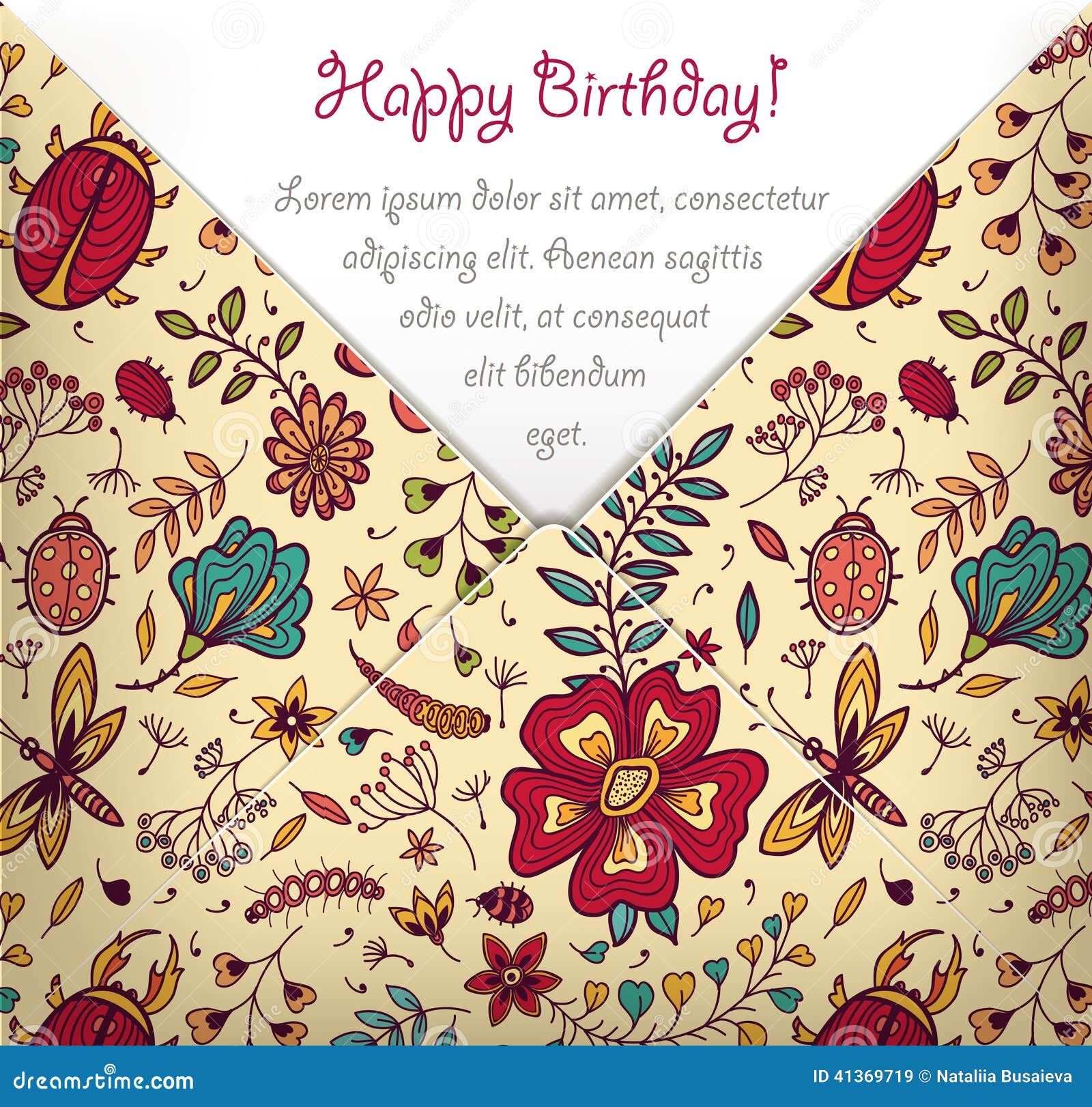 Happy Birthday Card with Colorful Floral Pattern Stock Vector ...