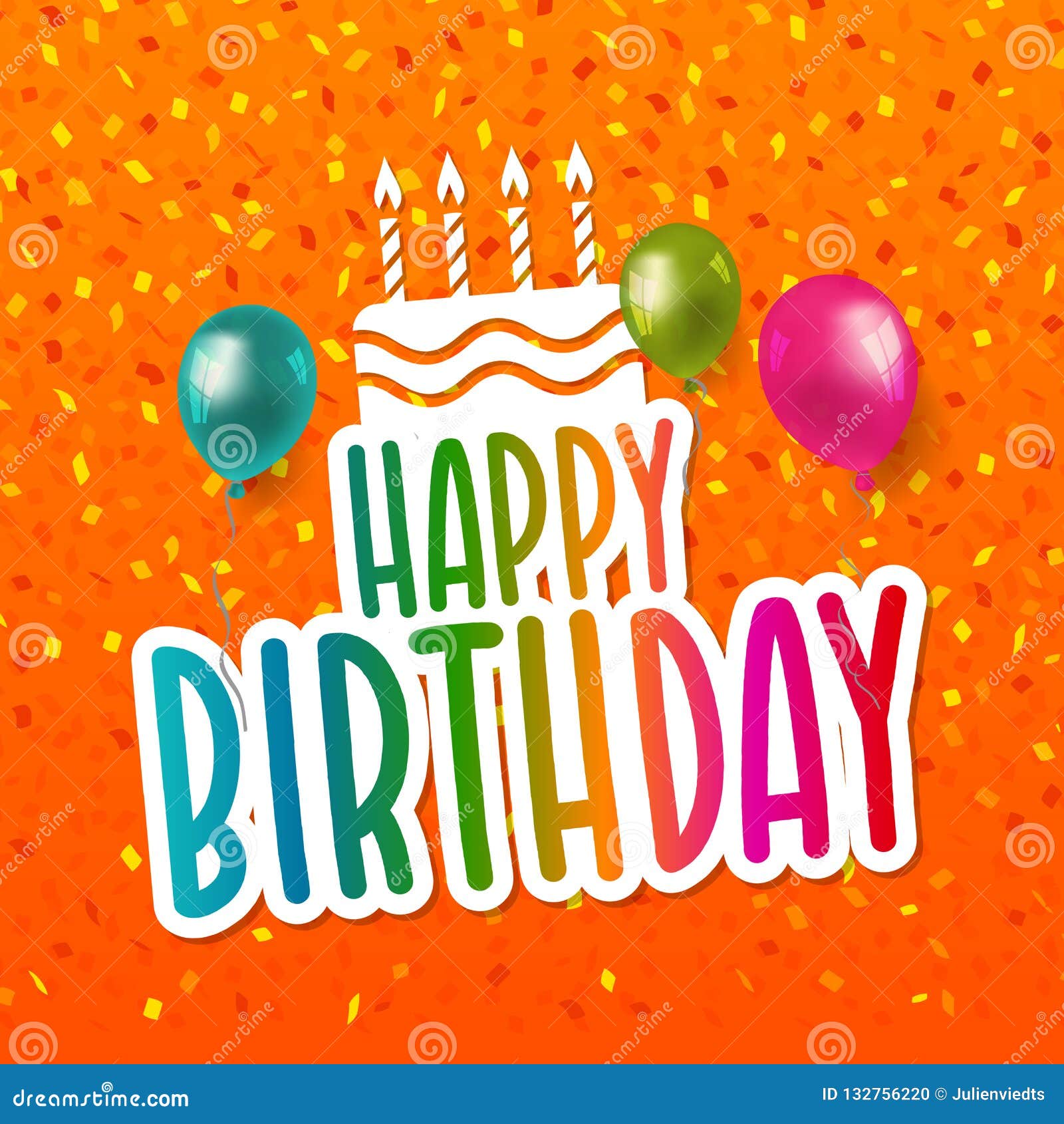 Happy Birthday. Birthday Card with Confetti and Balloons Stock Vector ...