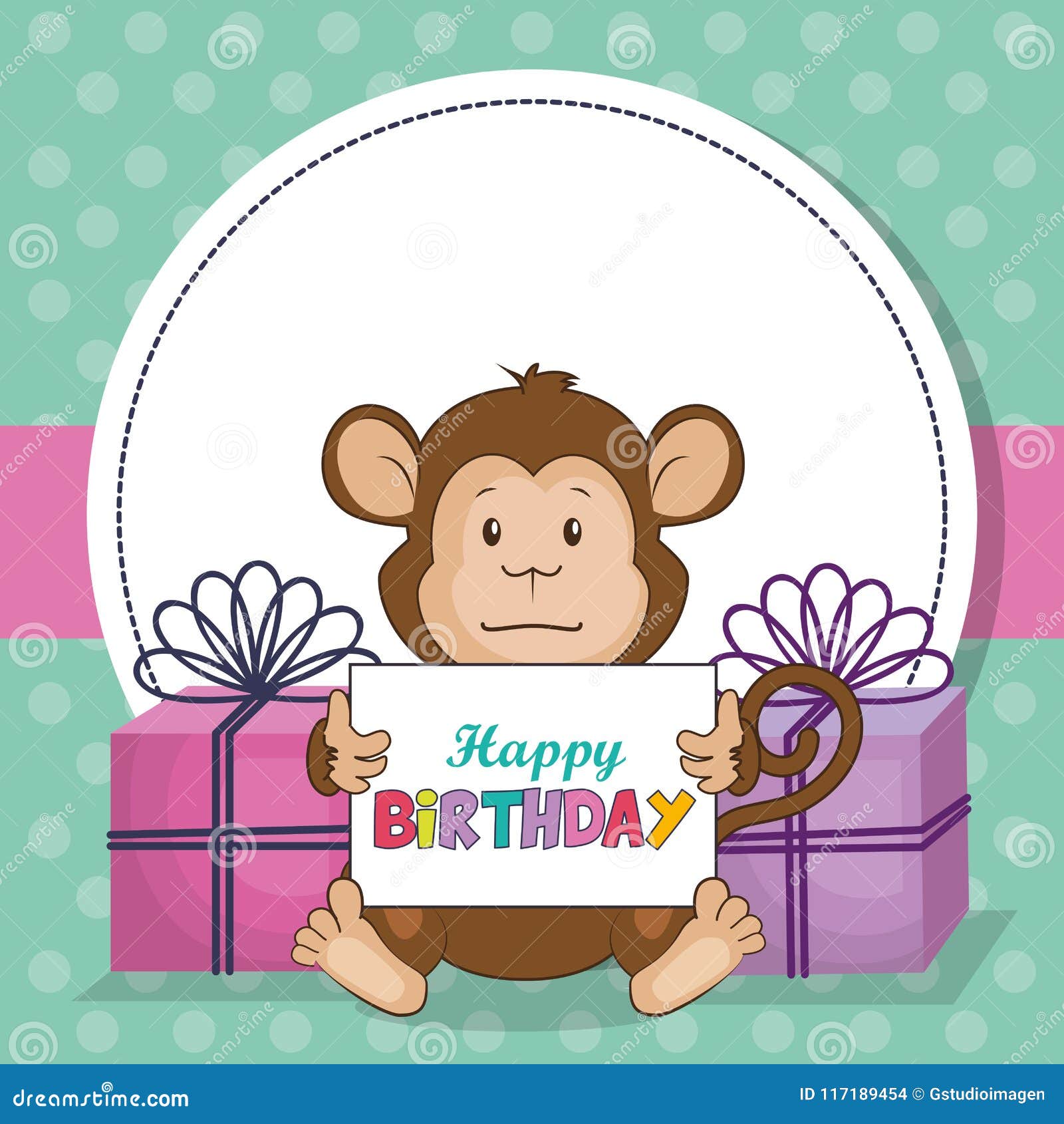 Happy Birthday Card with Cute Monkey Stock Vector - Illustration of ...