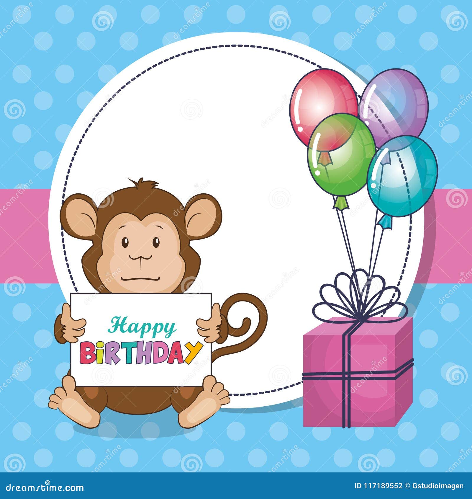 Happy Birthday Card with Cute Monkey Stock Vector - Illustration of ...