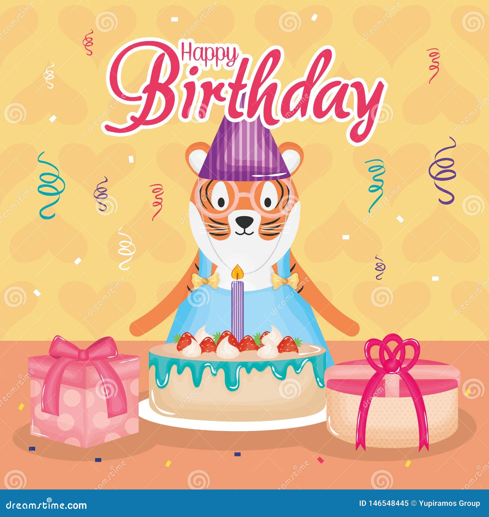 Happy Birthday Card with Cute Tiger Stock Vector - Illustration of ...