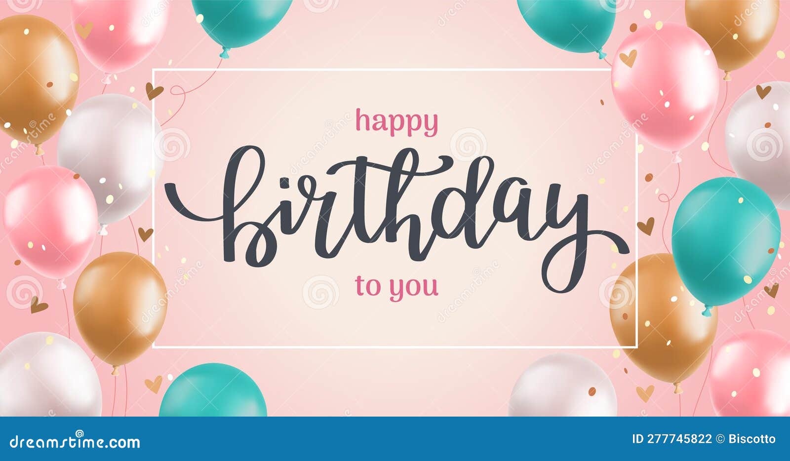 Happy Birthday Card with 3d Balloons and Calligraphy. Background with ...