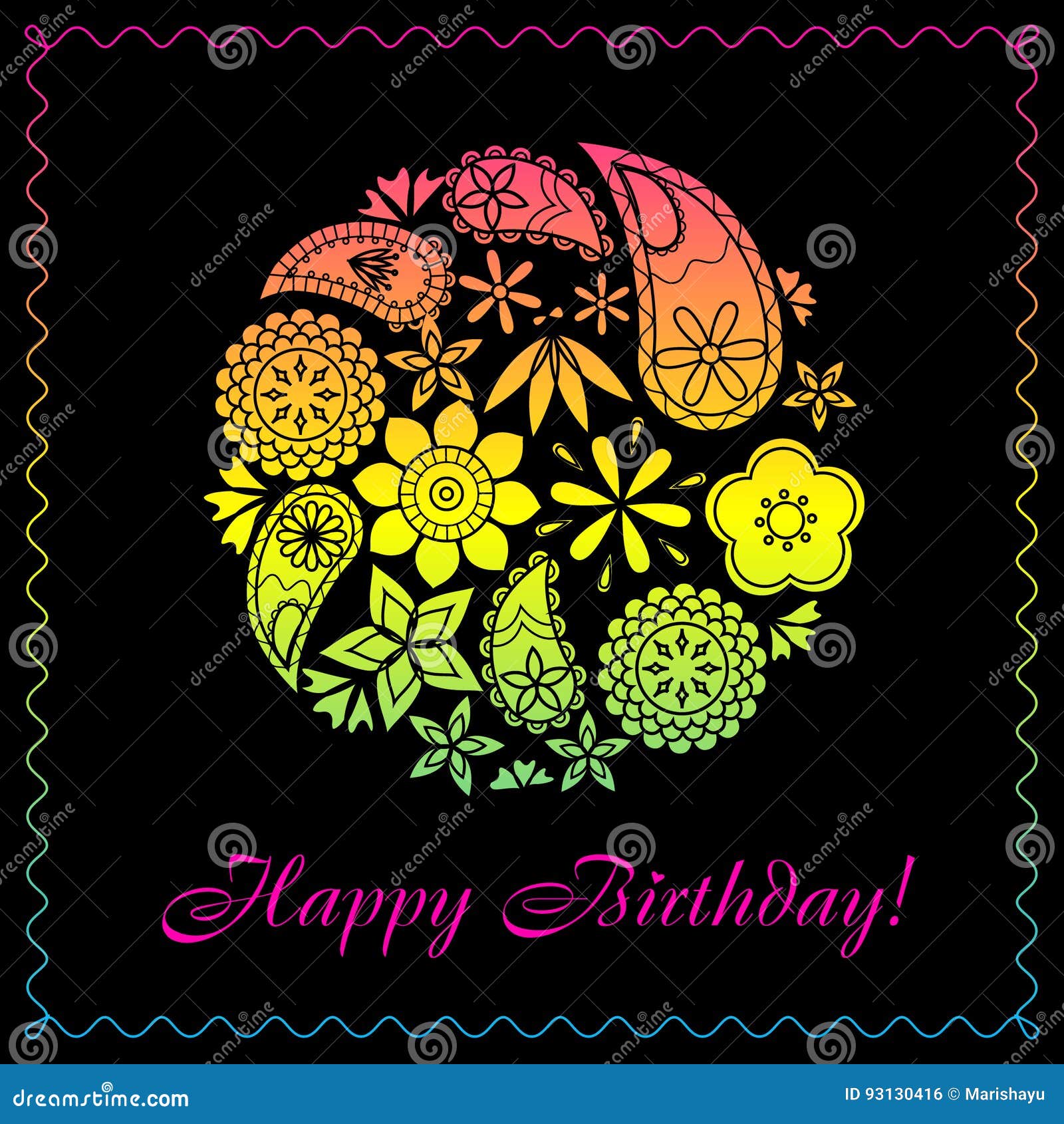 Happy Birthday Card with Floral Ball Gradient Stock Vector ...