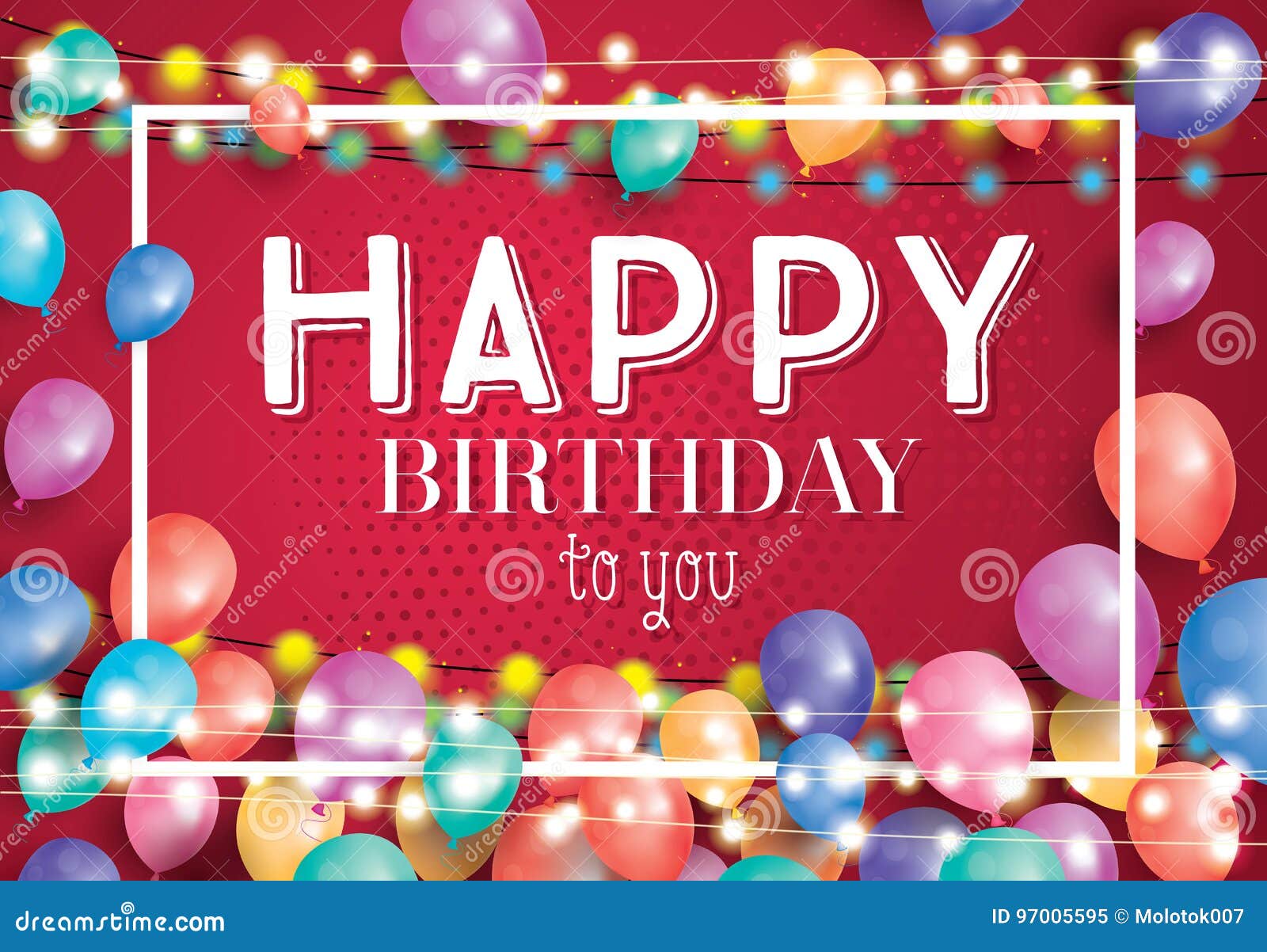 Happy Birthday Card with Flying Balloons and White Frame. Stock Vector ...