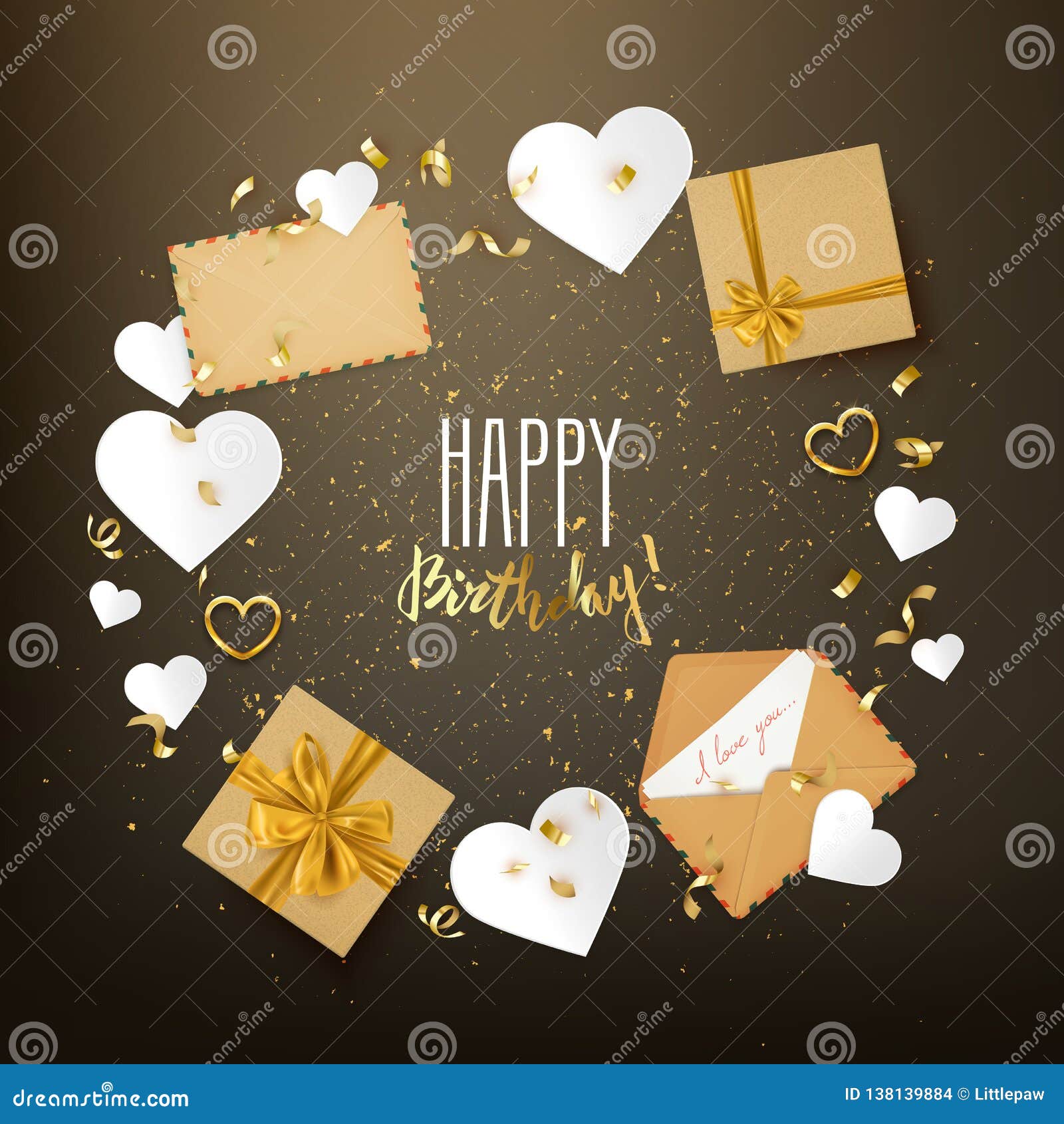Happy Birthday Card with Gift Boxes and Decorative Elements, Vector ...