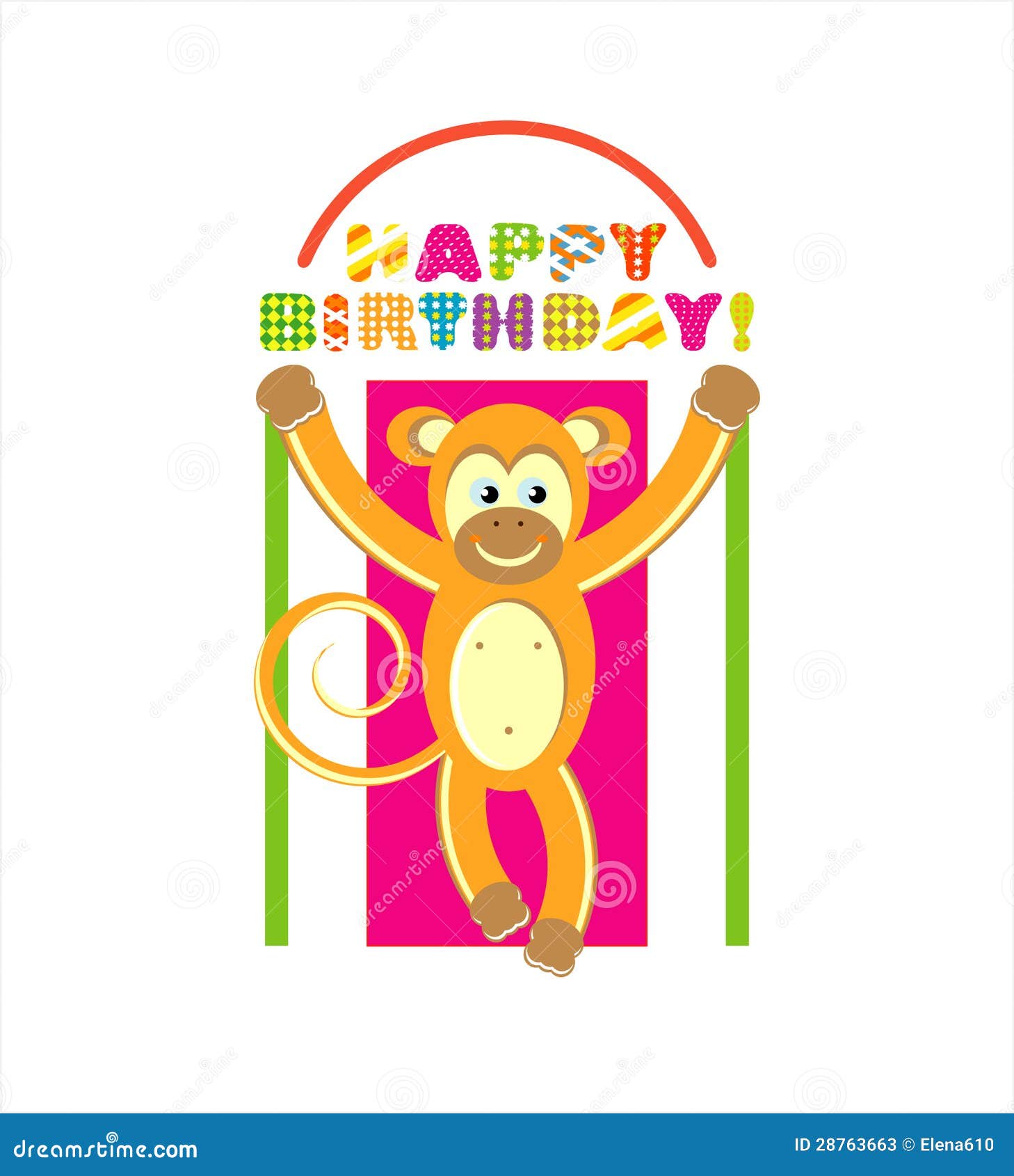 Happy Birthday Card with Monkey Stock Vector - Illustration of brown ...