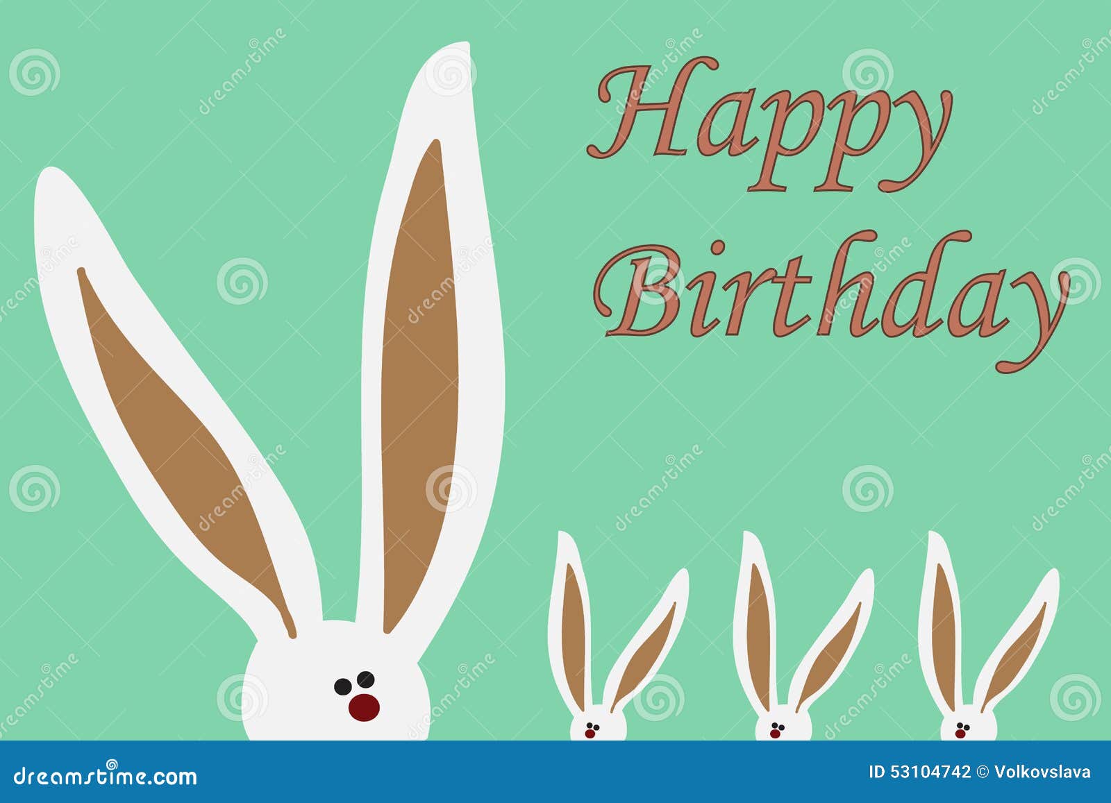 Happy Birthday Card with Rabbits Stock Vector - Illustration of shower ...