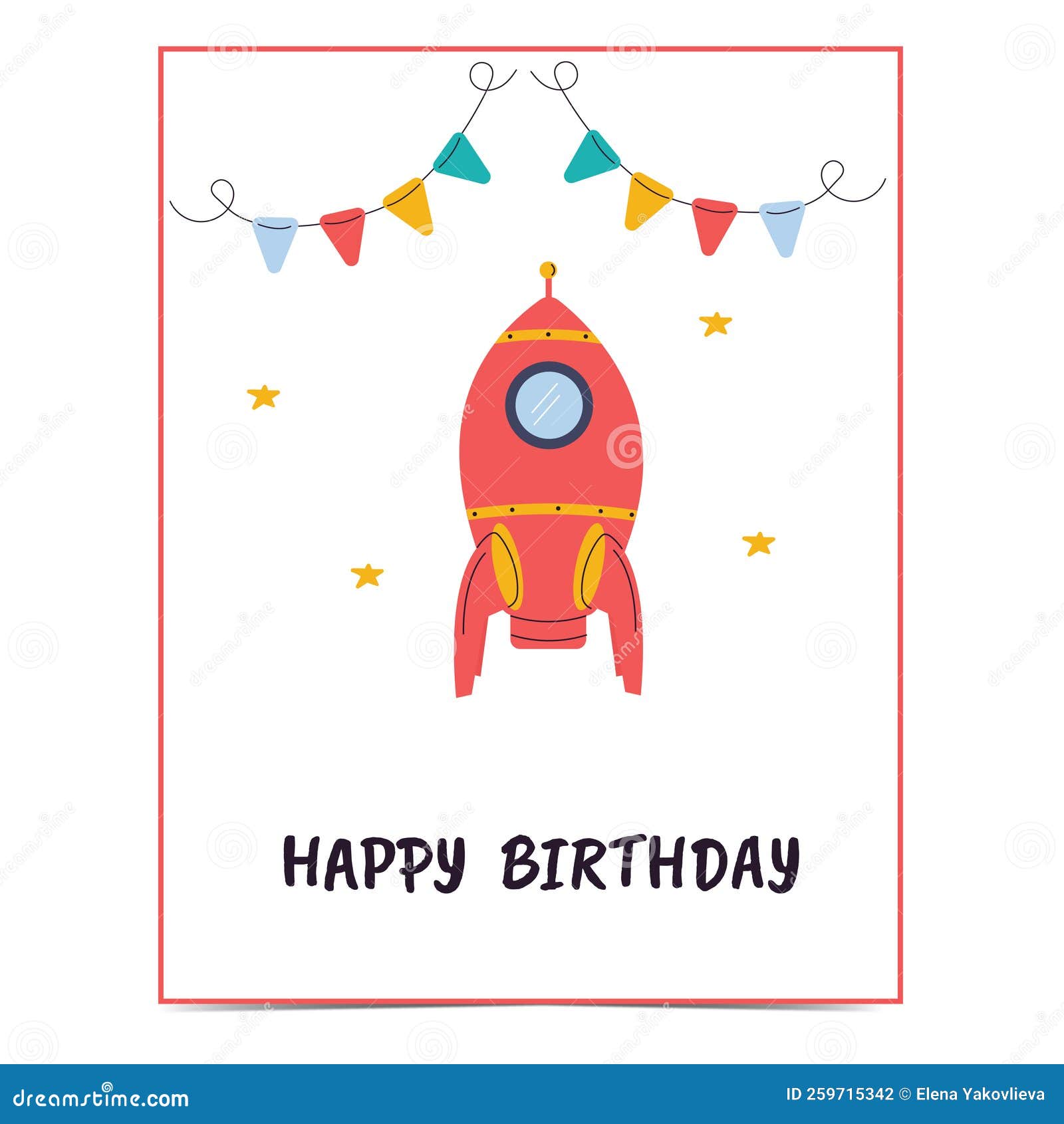 Happy Birthday Card with a Rocket Stock Vector - Illustration of ...