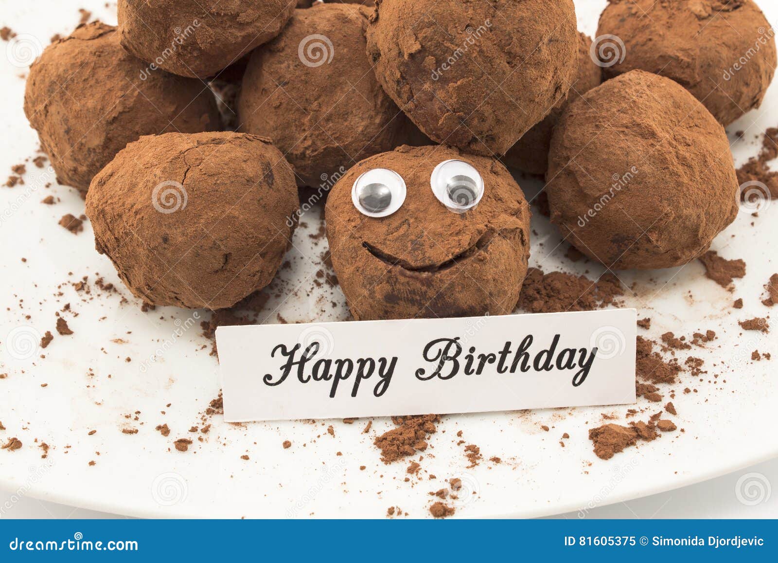 Happy Birthday Card with Smiley Chocolate Truffles Stock Image - Image ...