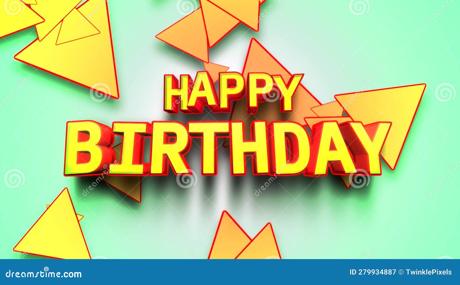 Happy Birthday with Cartoon Triangles Pattern on Green Gradient Stock ...
