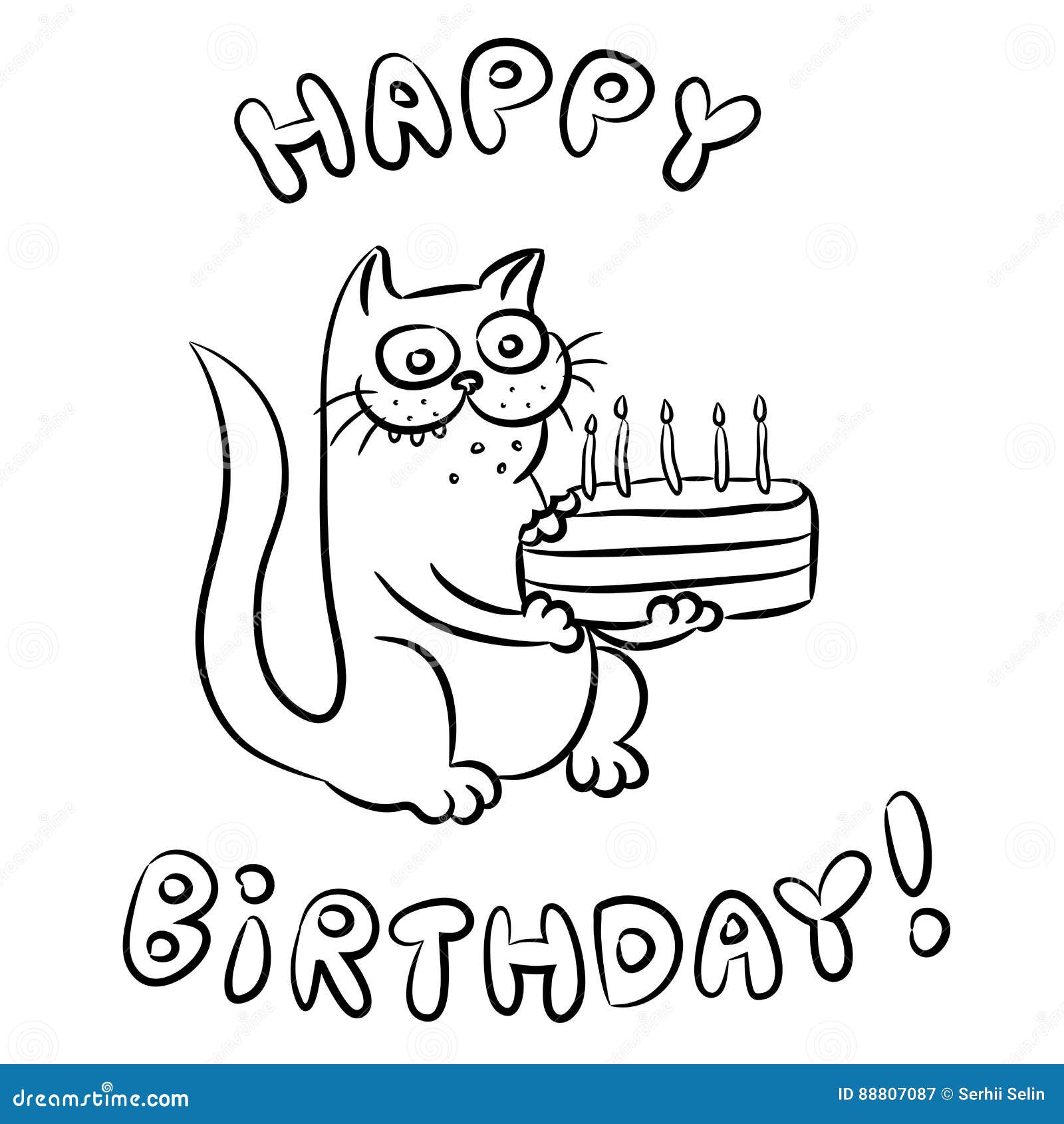Happy Birthday Cat Vector Illustration Stock Vector - Illustration of ...
