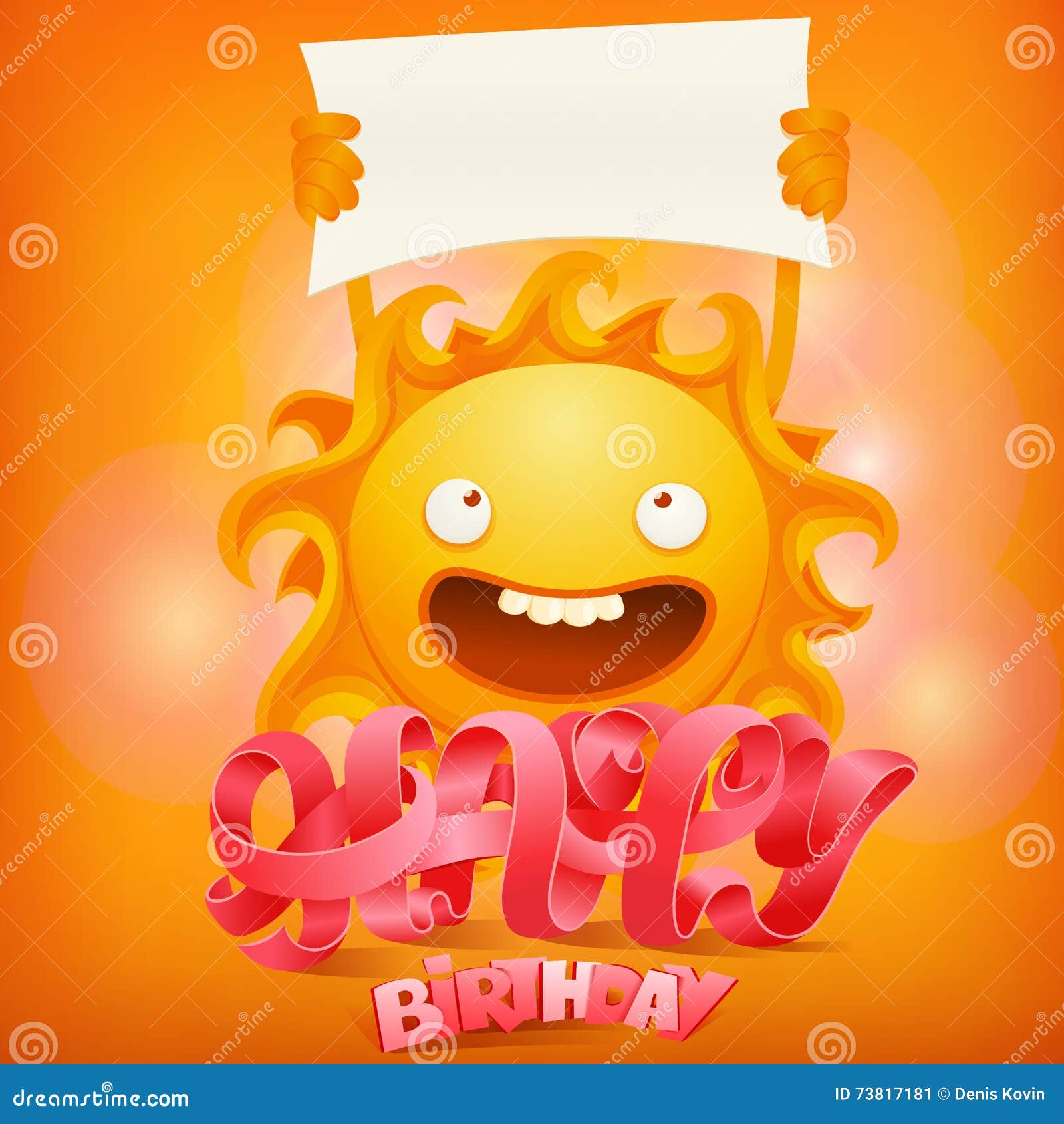Happy Birthday Concept Card with Crazy Sun Character Stock Illustration ...